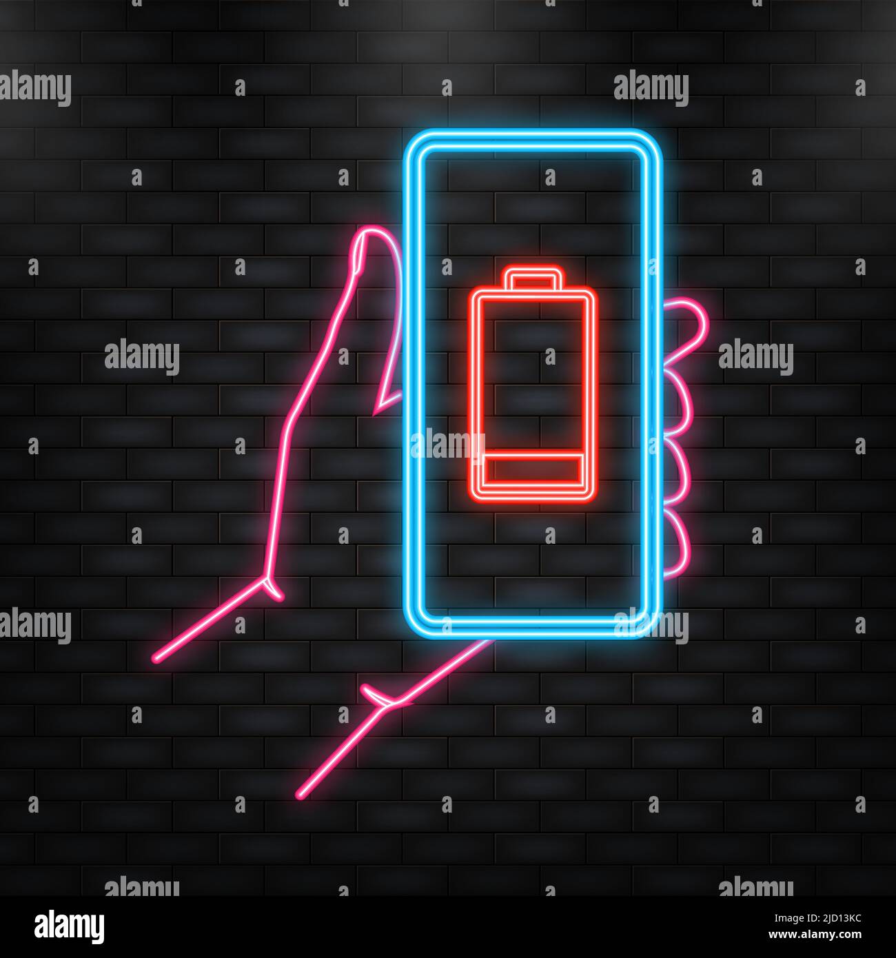 Neon Icon. Discharged charged battery smartphone - vector infographic ...