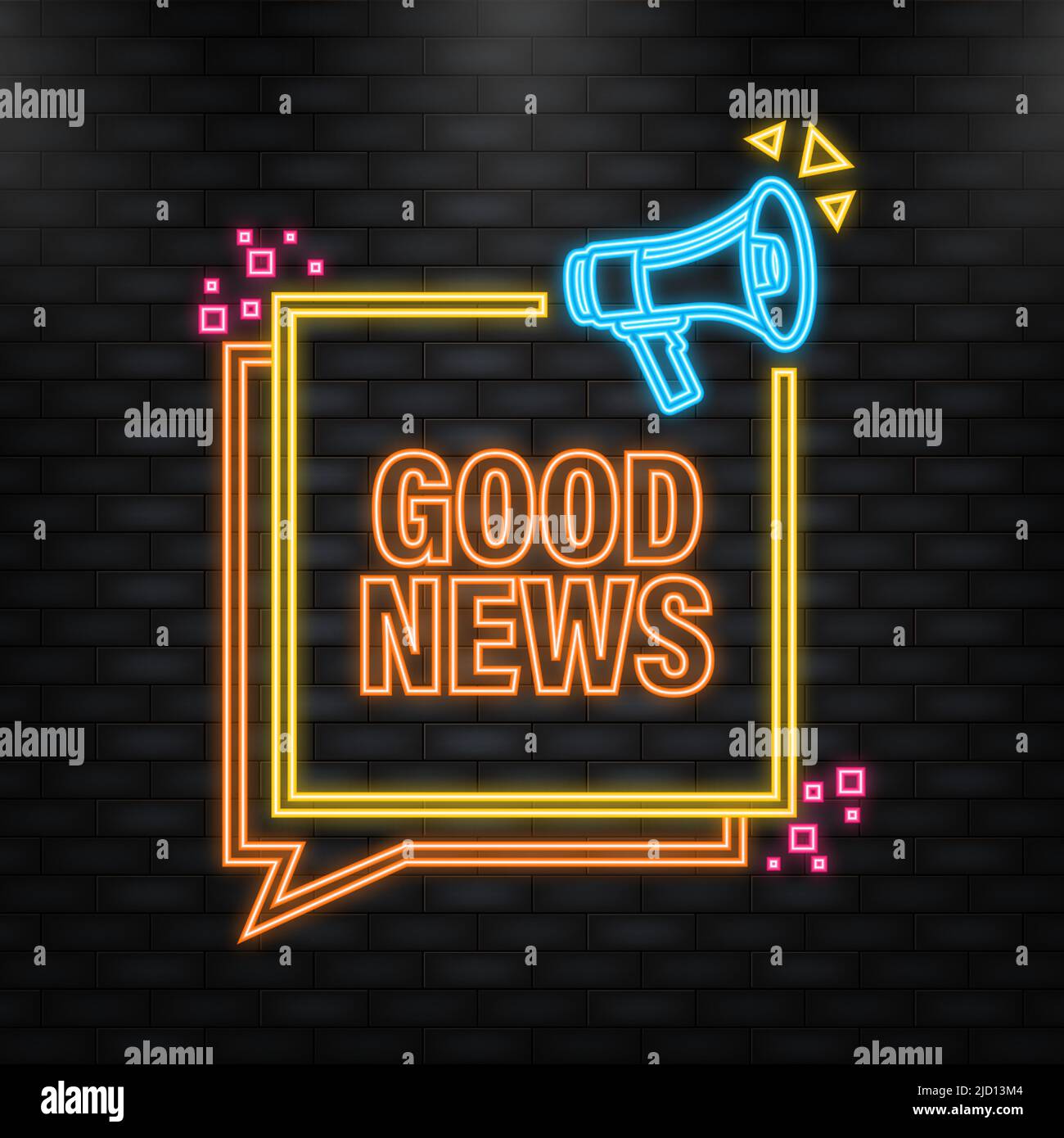 Neon Icon. Megaphone blue banner with good news sign. Vector ...