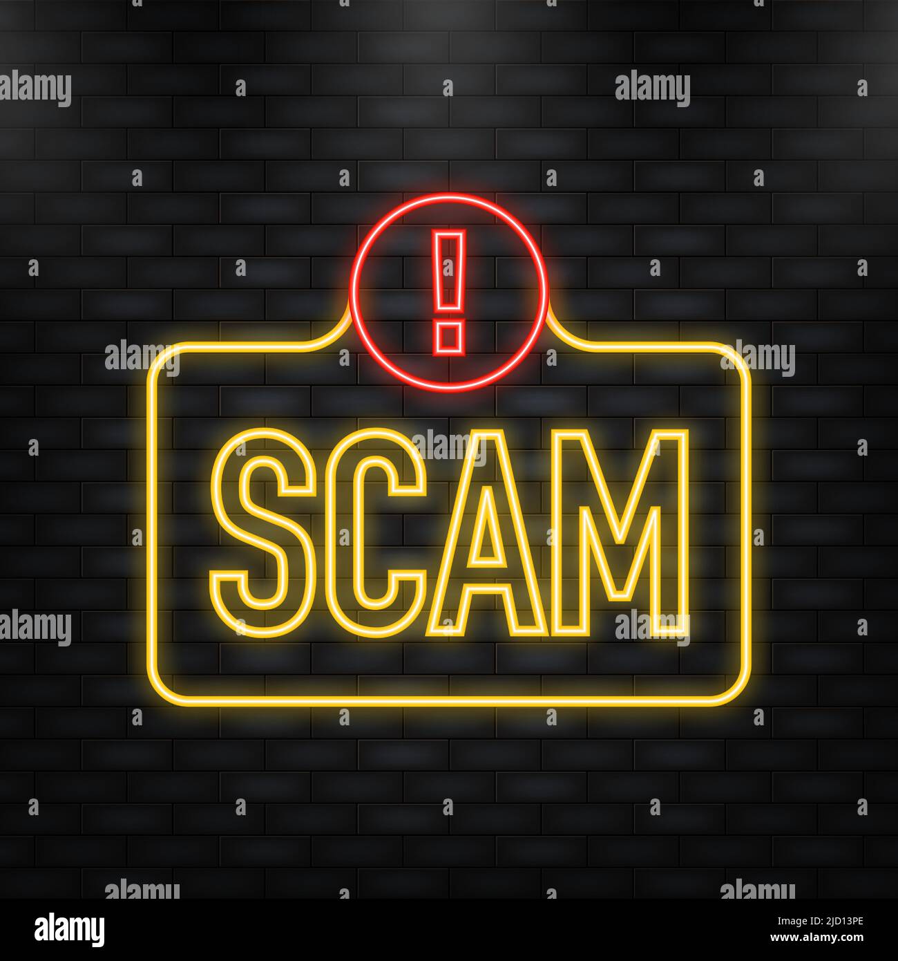 Neon Icon. Scam warning sign, badge on white background Stock Vector ...