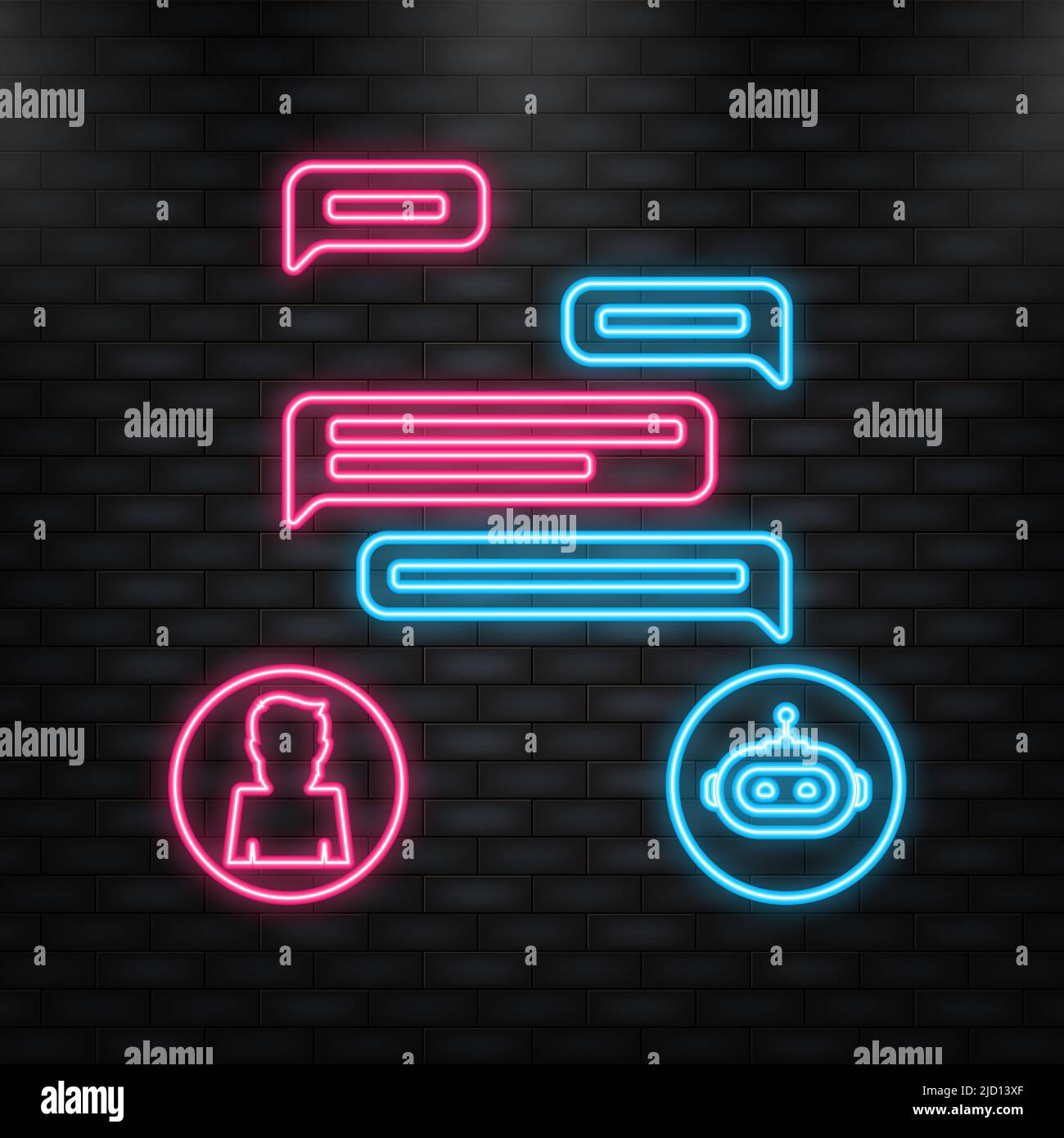 Neon Icon. Chatbot icon concept, chat bot or chatterbot. Robot Virtual Assistance Of Website Or ...