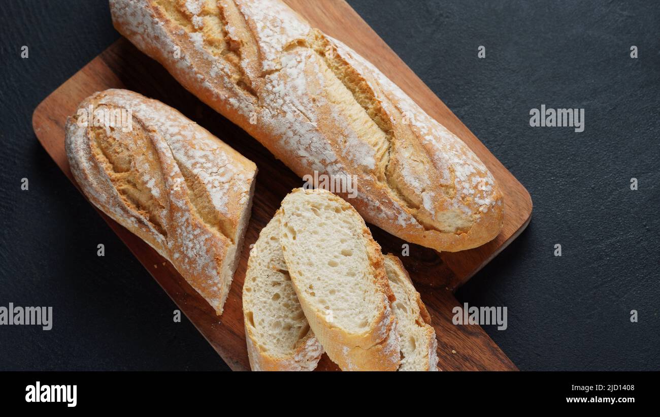 White french baguette or bread roll closeup, traditional food Stock ...