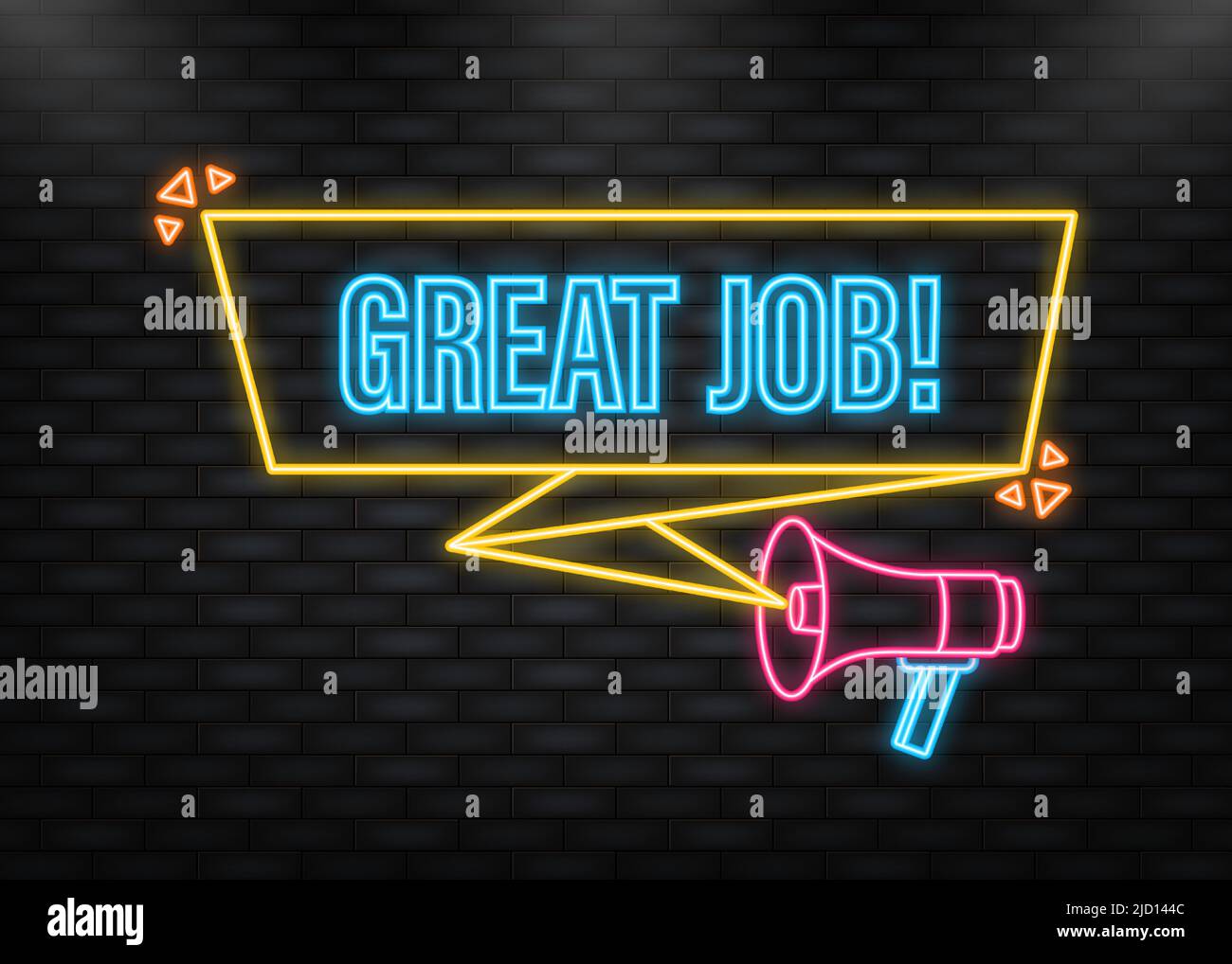 Neon Icon. Megaphone blue banner with great job sign. Vector illustration Stock Vector Image ...