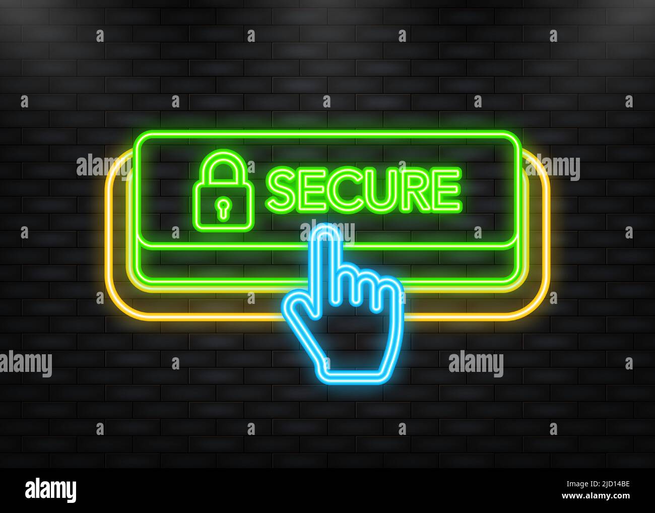 Neon Icon. Secure green 3D button on white background. Vector ...