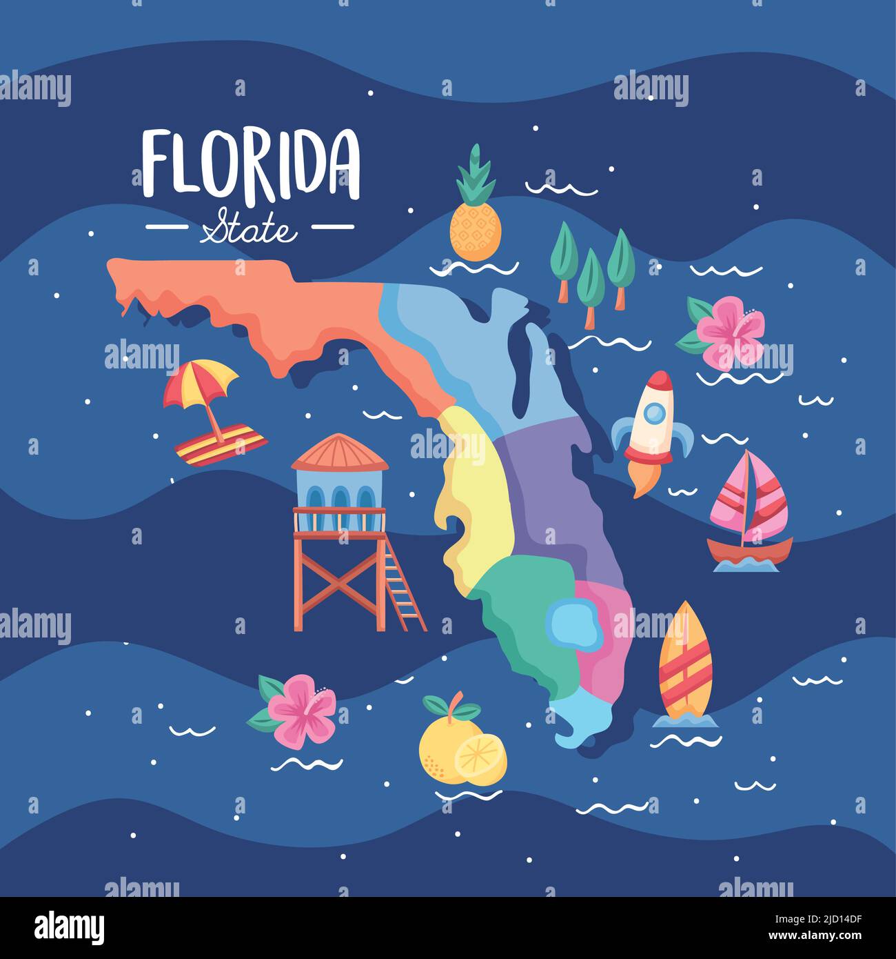 florida sunshine state lettering with map Stock Vector Image & Art - Alamy