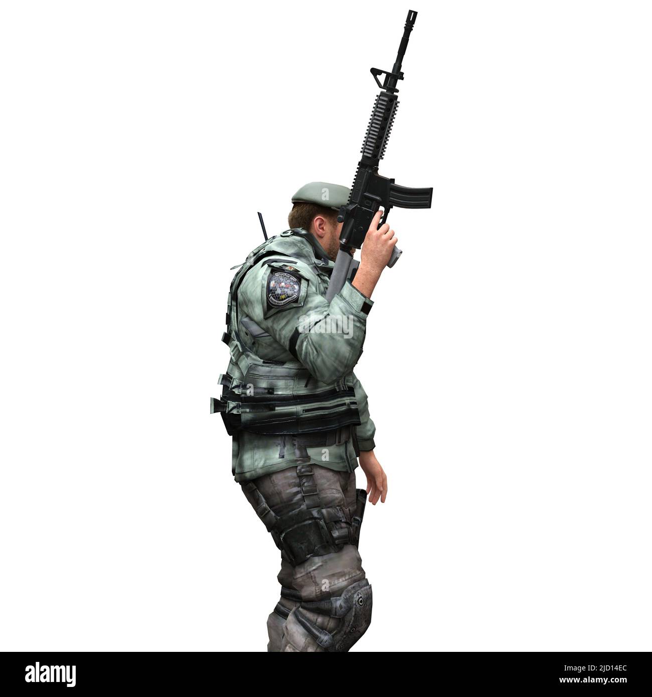 3D illustration soldier with a machine gun isolated white background ...