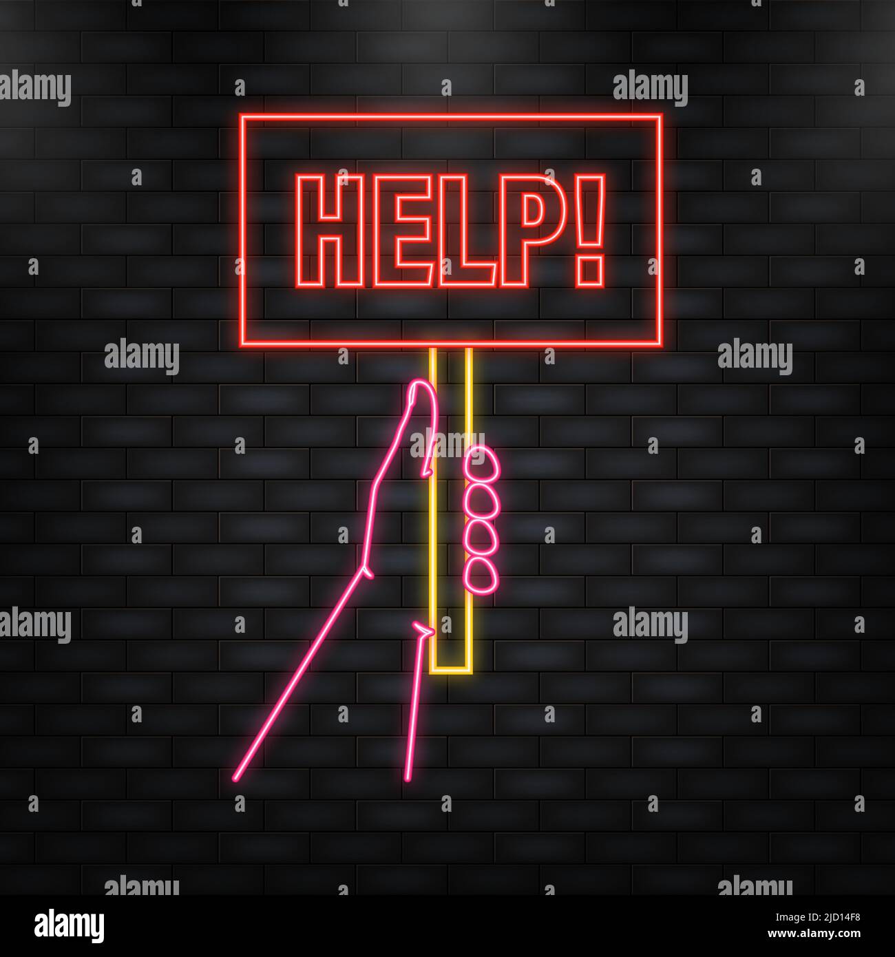 Neon Icon. Help placard hand, great design for any purposes. Background ...