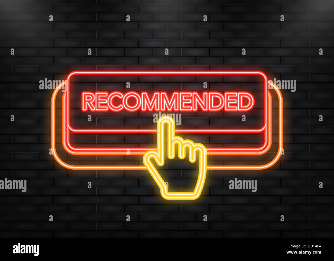 Neon Icon. Recommended red button in 3D style on white background ...