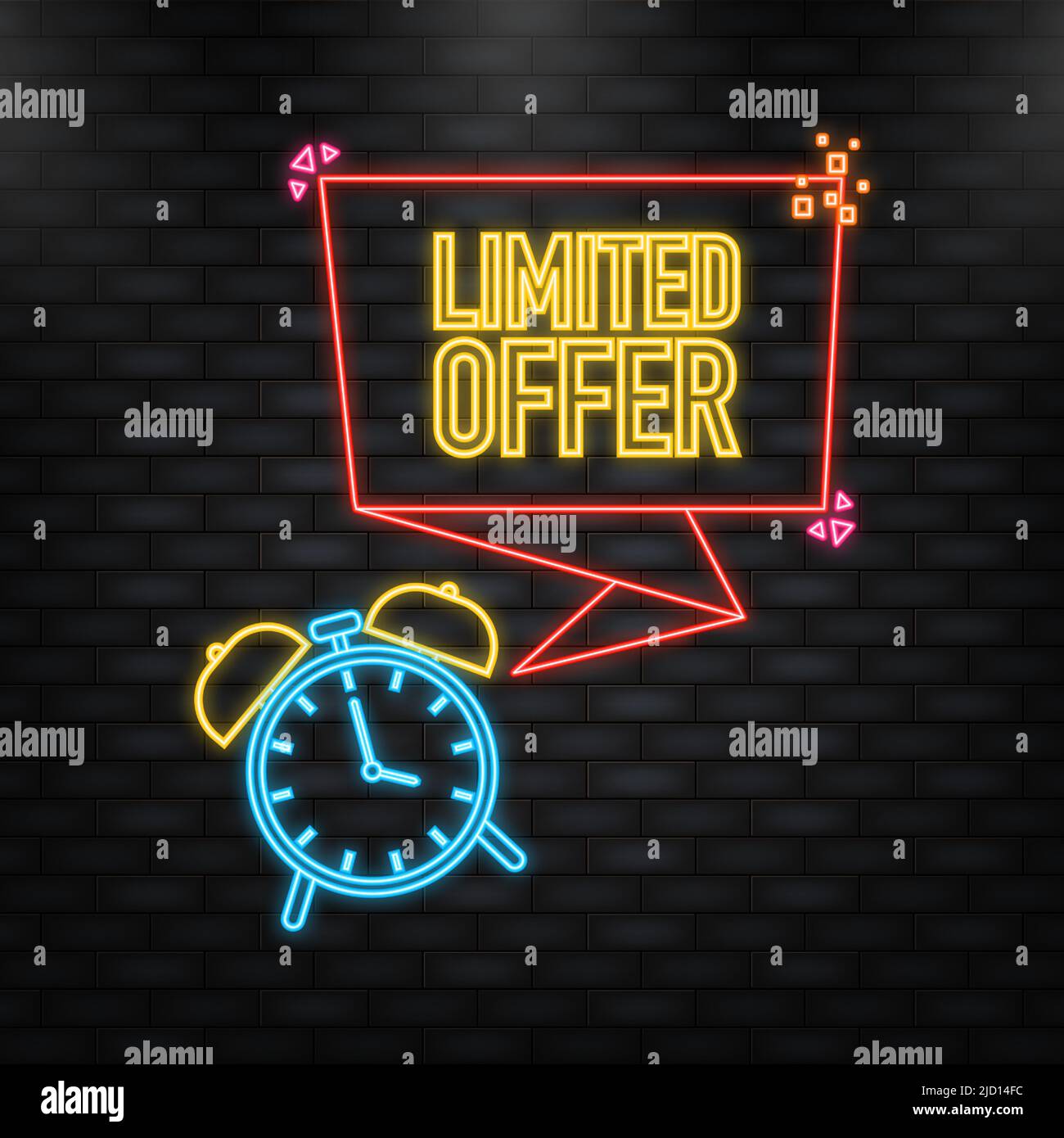 Neon Icon. Limited offer service badge. Limited time with stopwatch on ...