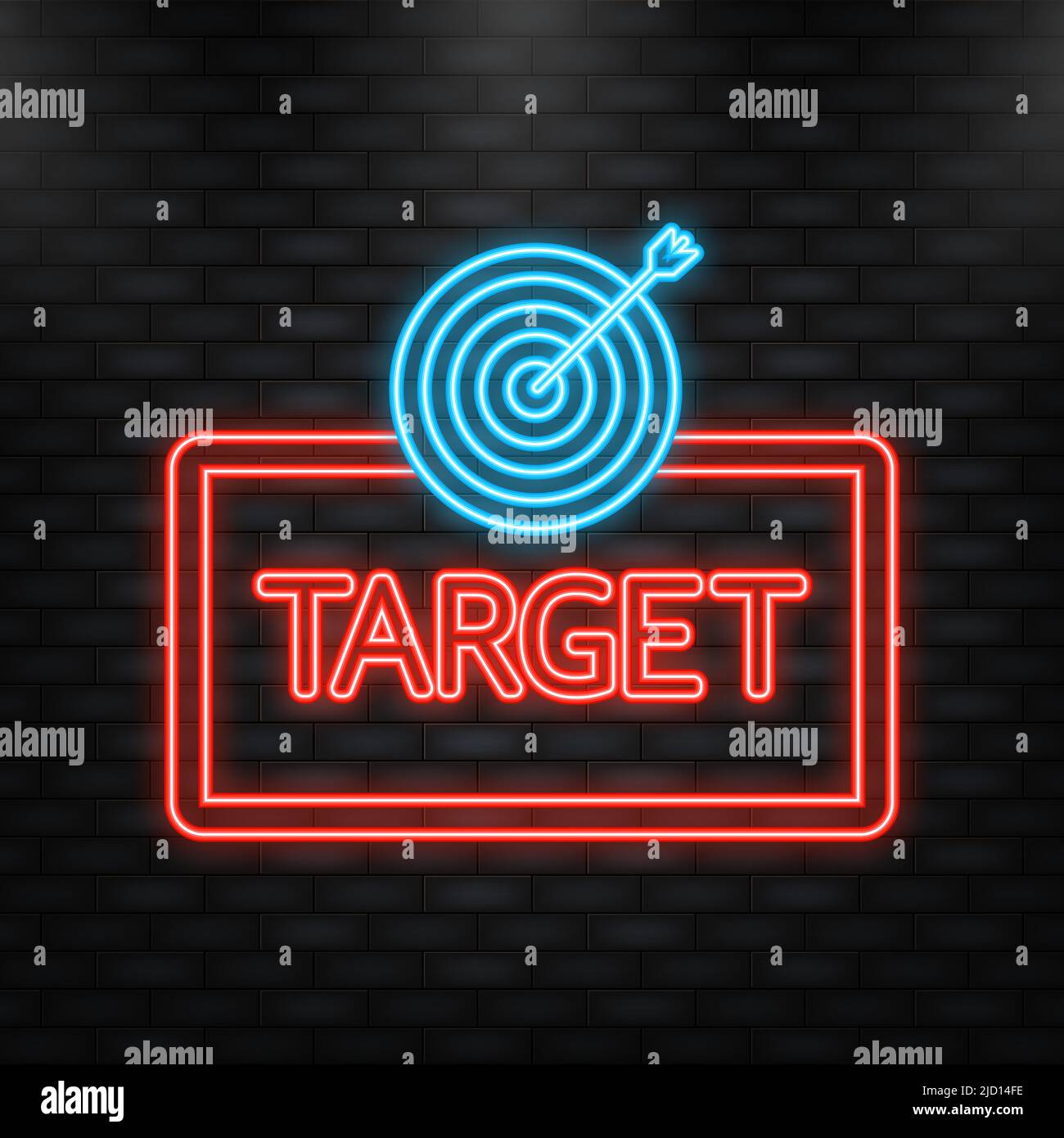 Neon Icon. Arrow hit goal ring in archery target. Vector illustration ...