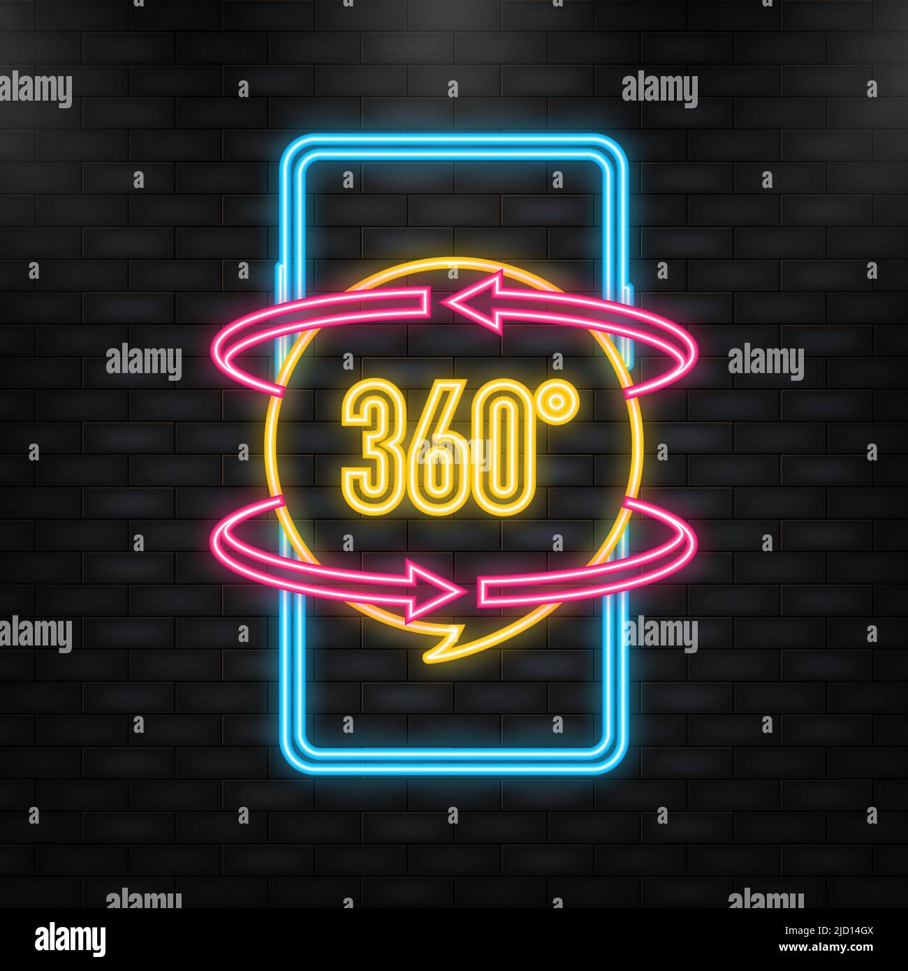 Neon Icon. 360 degrees view sign icon on white background Stock Vector ...