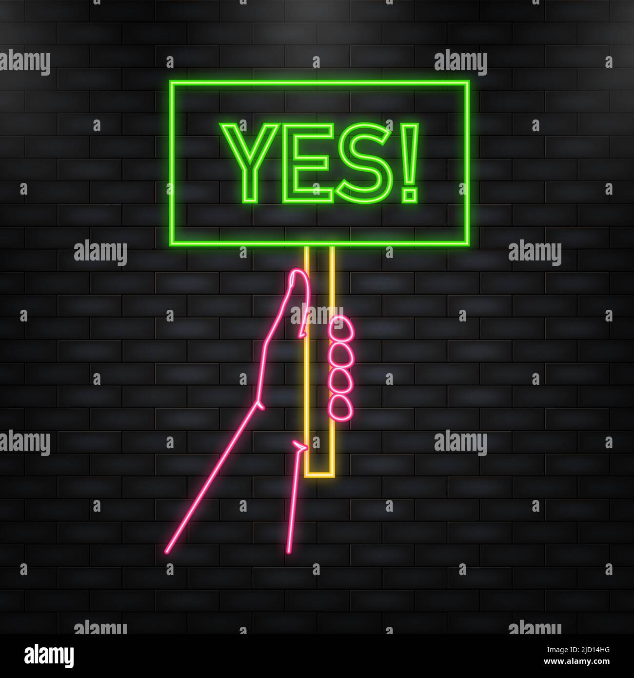 Neon Icon. Yes sign placard hand, great design for any purposes ...