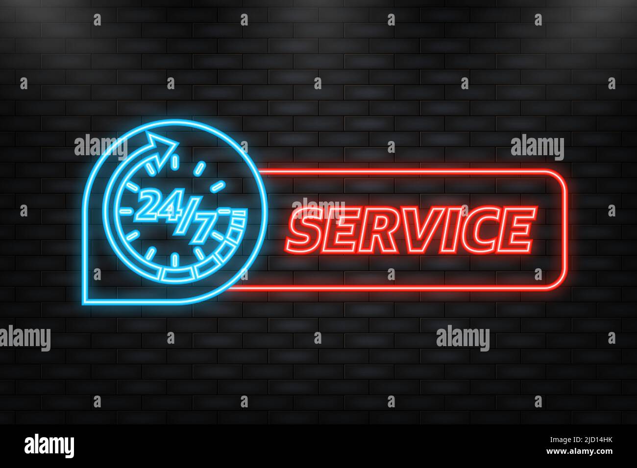 Neon Icon. 24 hours support in abstract style on white background ...