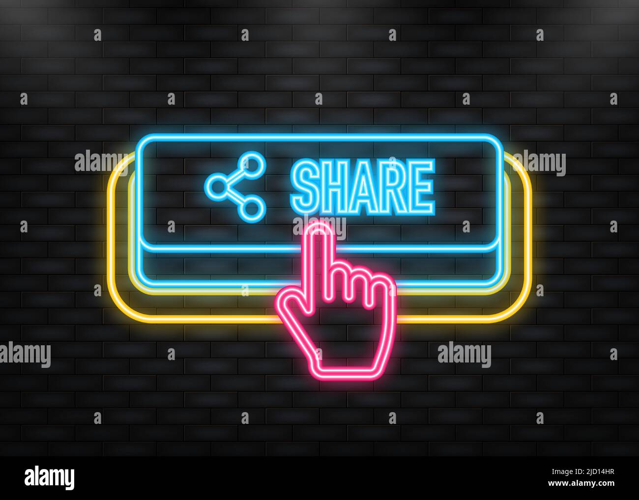 Neon Icon. Icon with violet share 3D button on white background for web ...