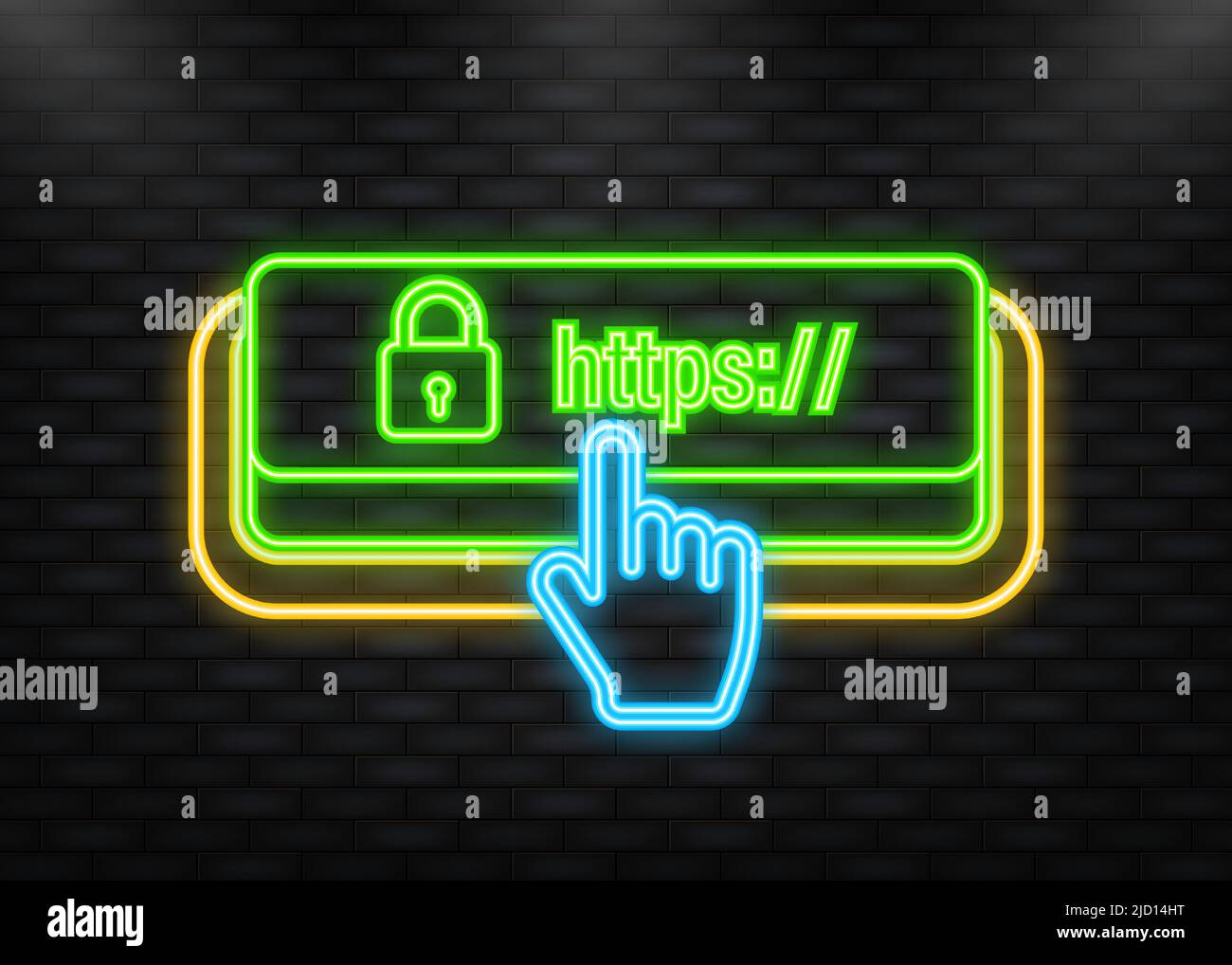 Neon Icon. Secure of link green 3D button on white background. Vector ...
