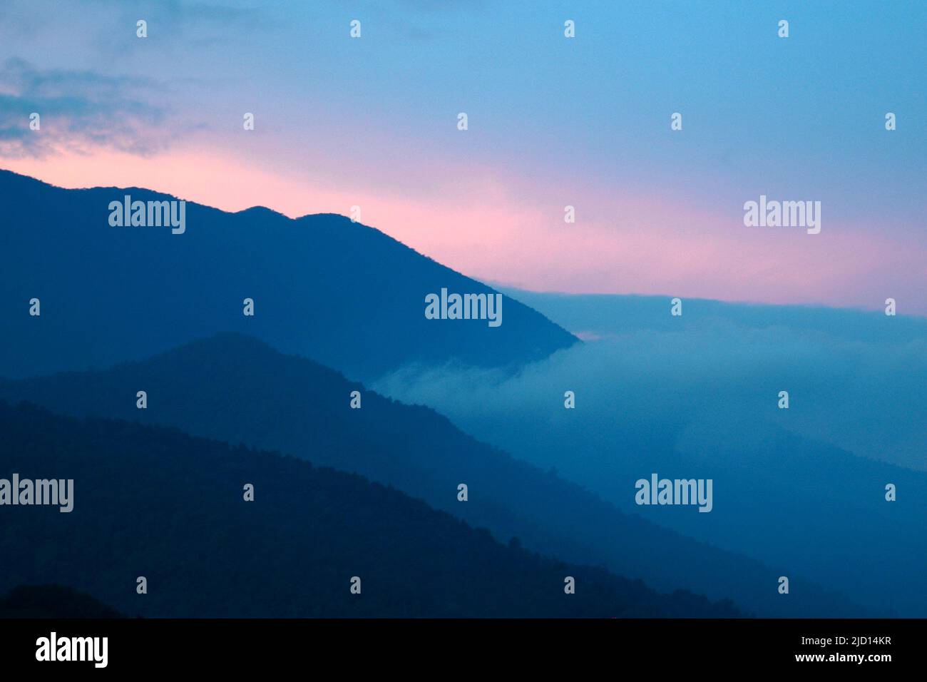 Early morning view of the slope of Mount Pangrango and lower adjacent ...