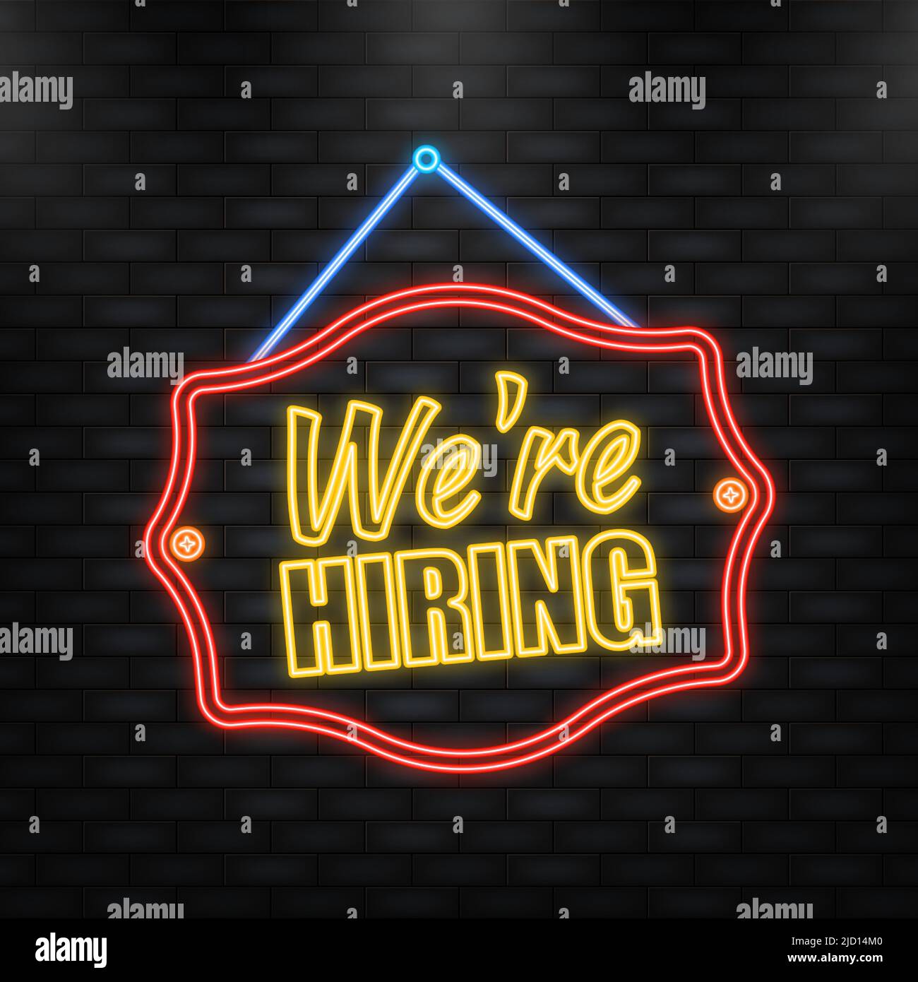 Neon Icon. Come in We're hiring hanging sign on white background. Sign ...