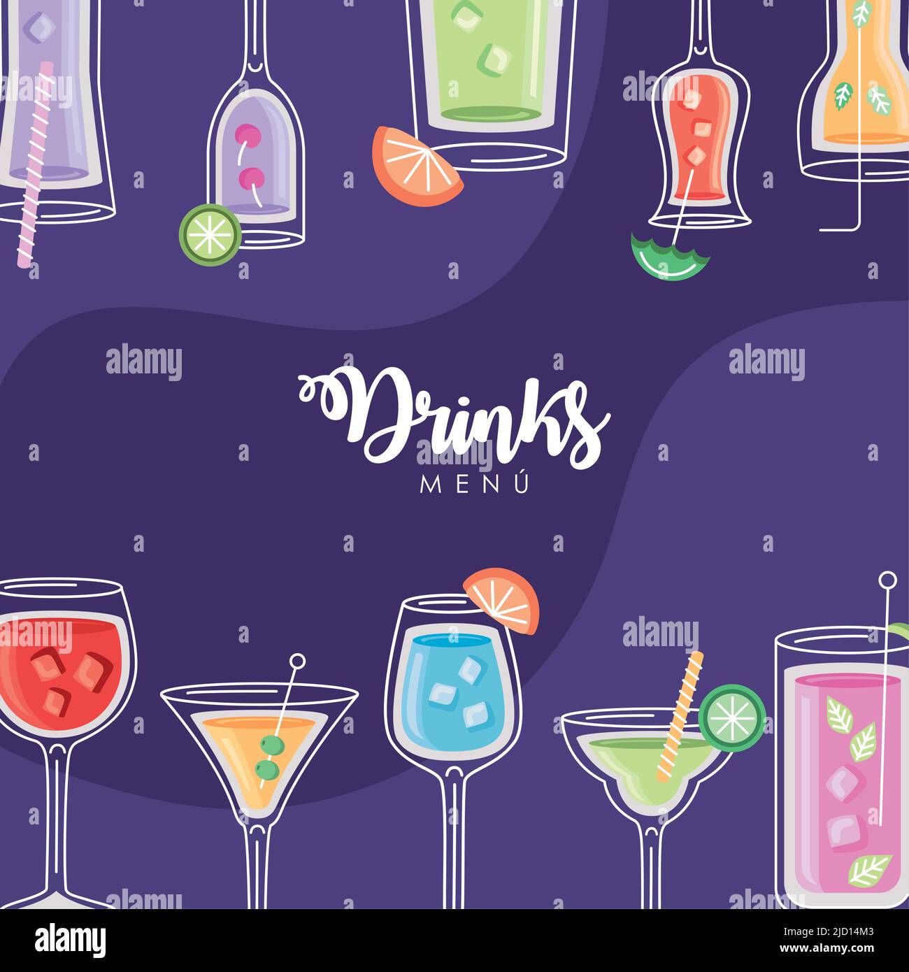 drinks menu lettering frame with cocktails Stock Vector Image & Art - Alamy