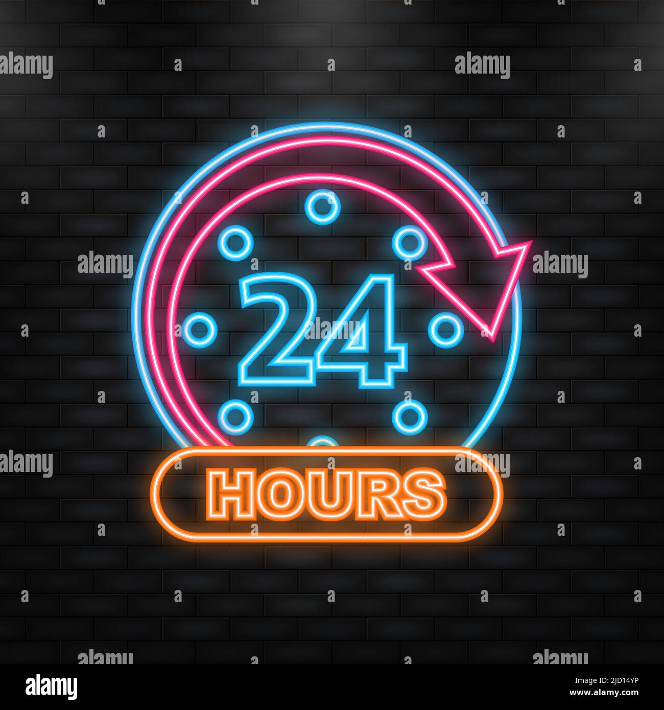 Neon Icon. 24 7 open on businnes banner on doors. Vector illustration ...