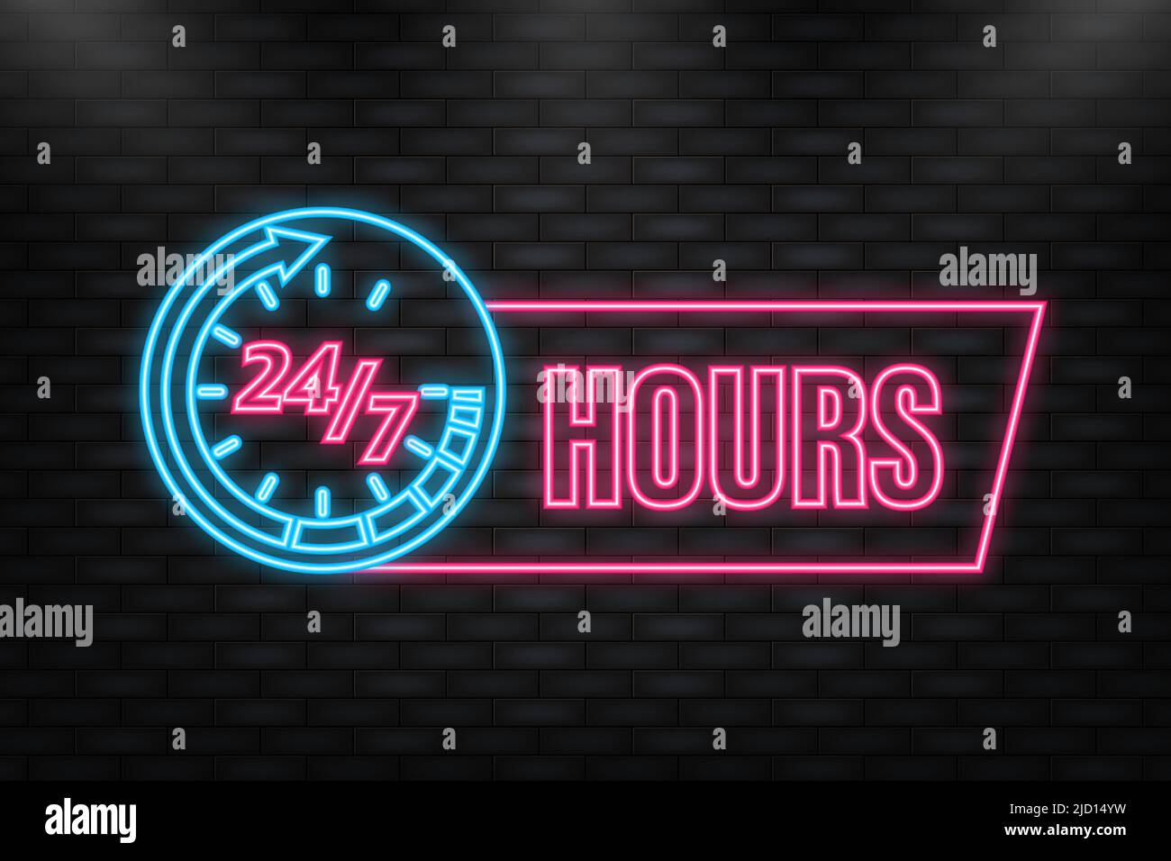 Neon Icon. 24 hours support in abstract style on white background. Customer service. Online ...