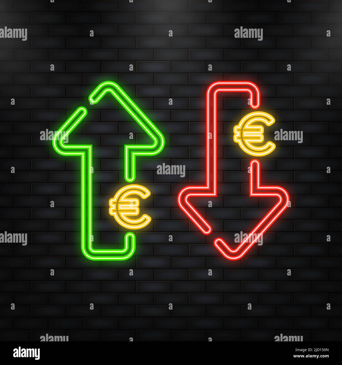 Neon Icon. Up and Down Euro Sign on white background Stock Vector Image ...