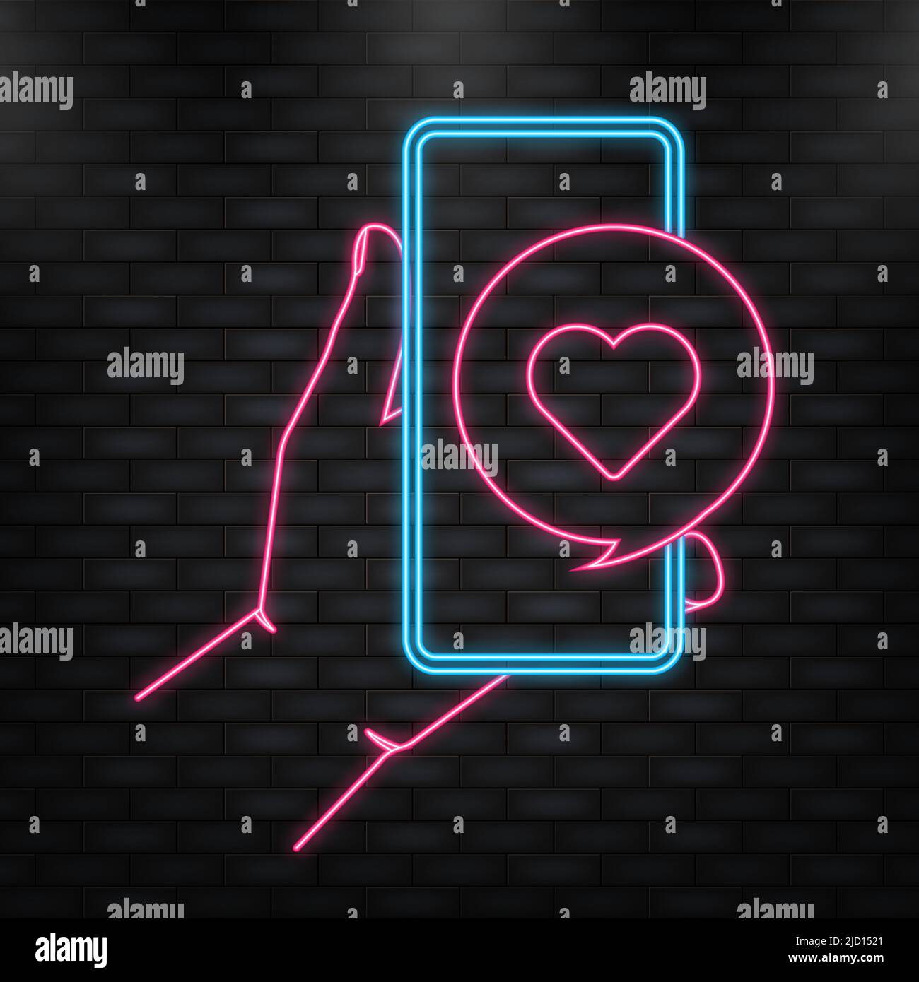 Neon Icon. Flat hand with like smartphone for marketing design. Icon ...
