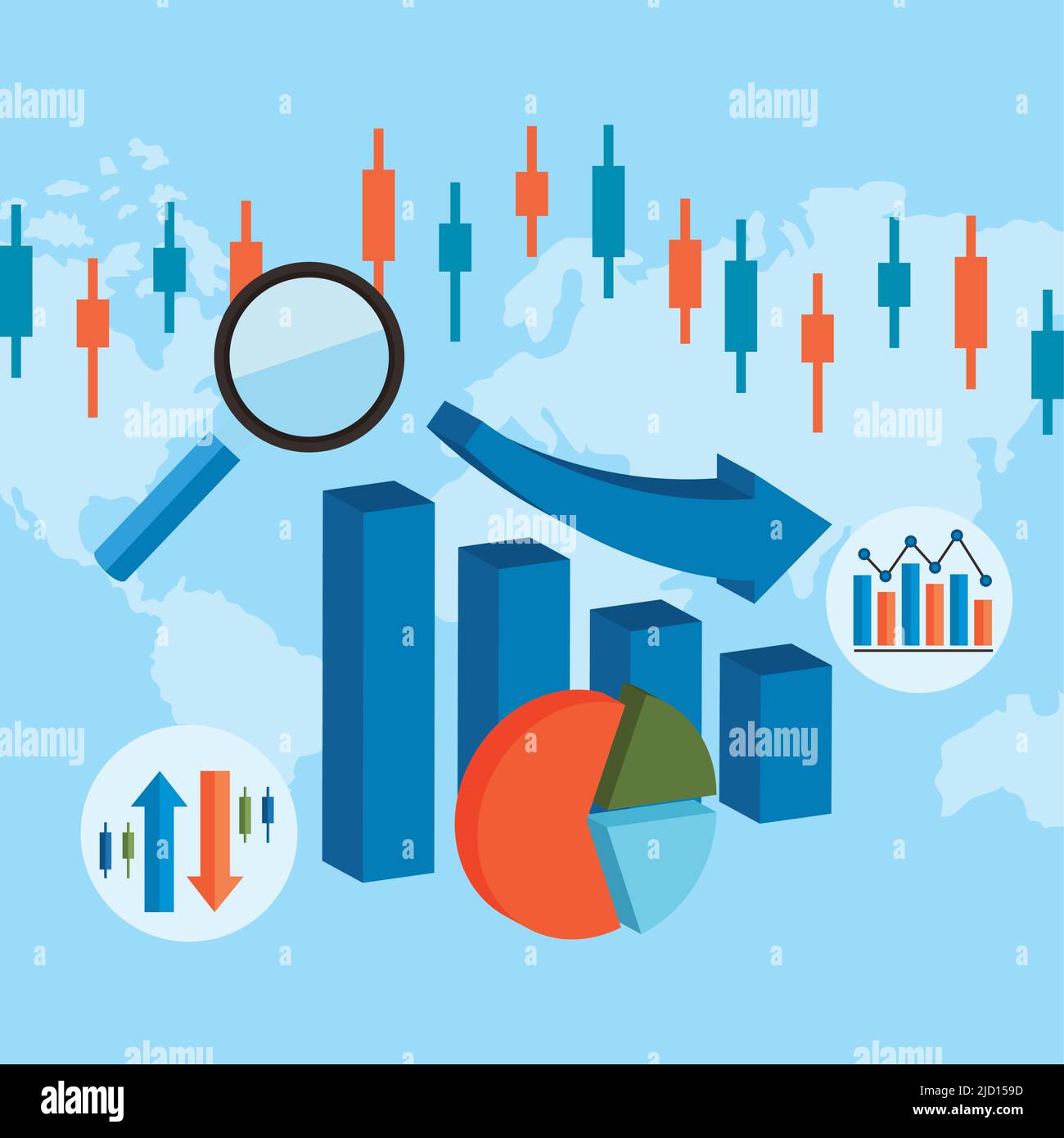 stock market statistics and magnifying Stock Vector Image & Art - Alamy