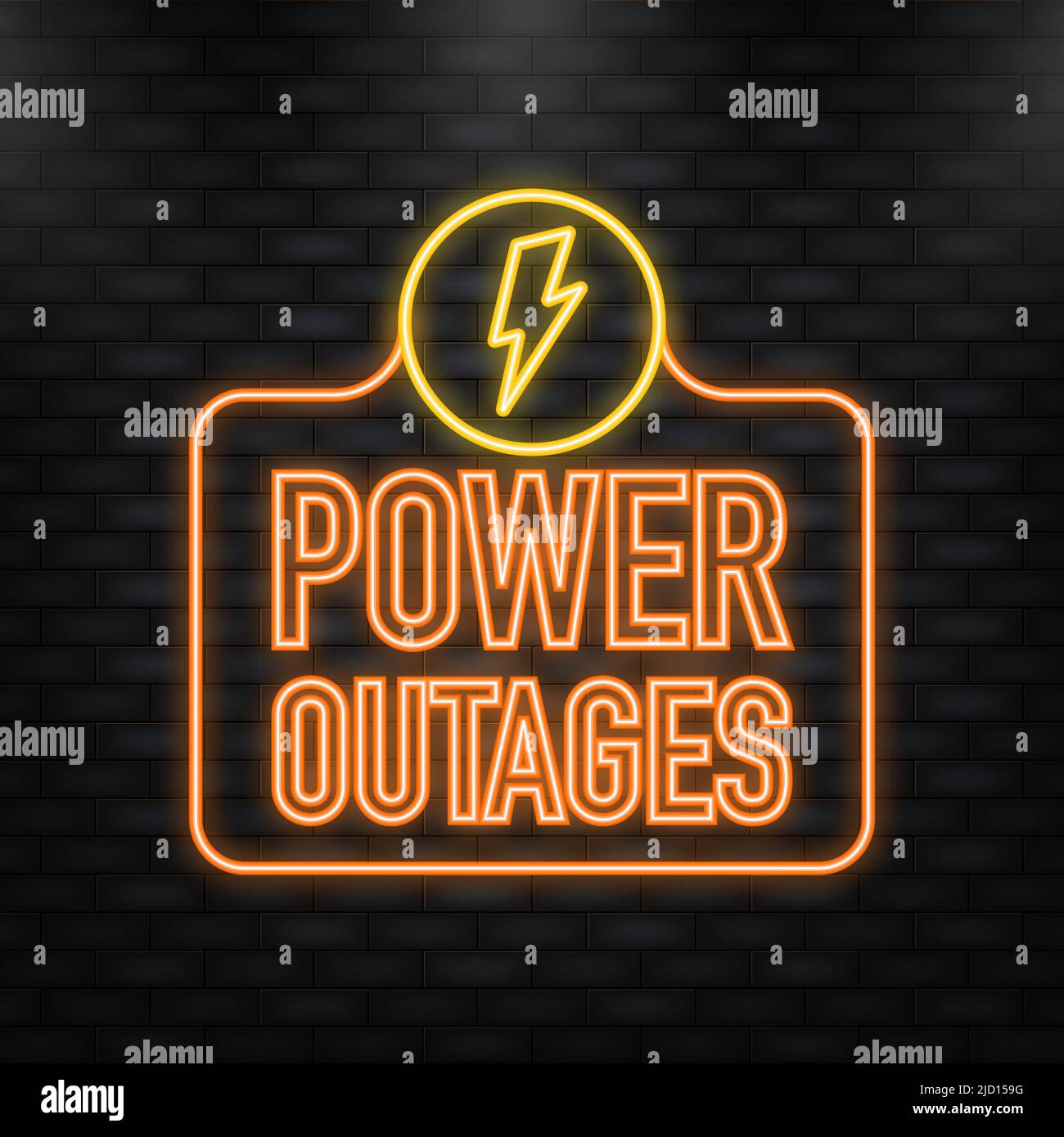 Neon Icon. Power outage symbol. Electricity symbol on yellow caution ...