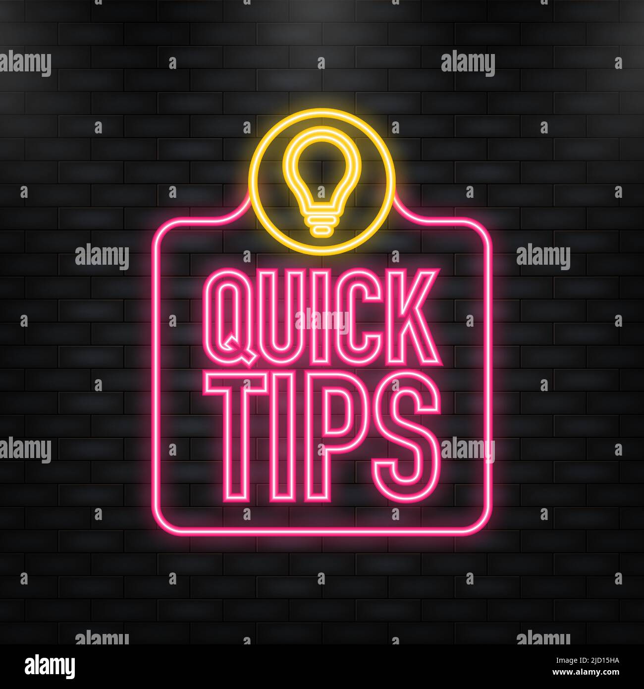 Neon Icon. Quick Tips badge, banner vector with light bulb and speech ...