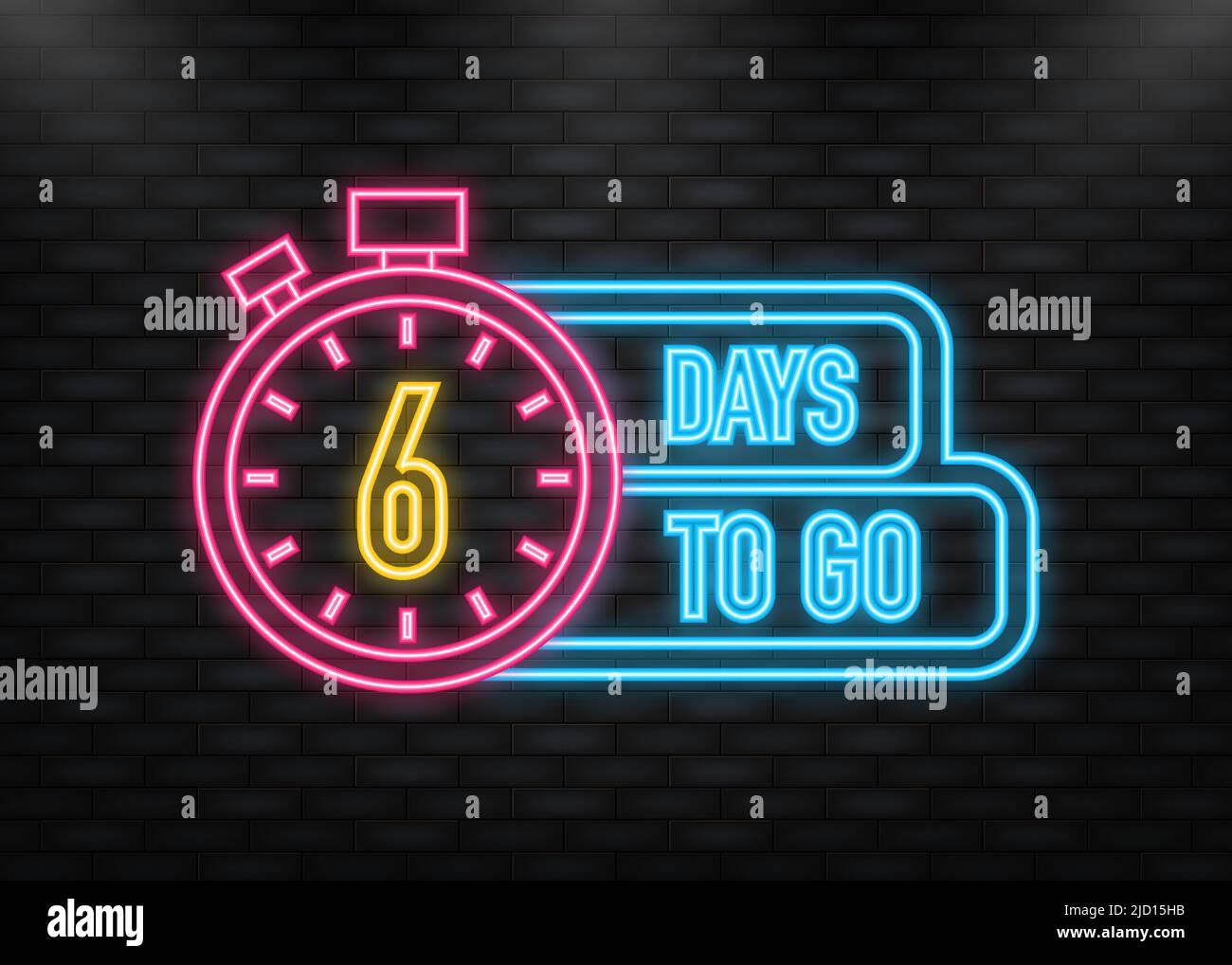 Neon Icon. 6 Days to go poster in flat style. Vector illustration for ...