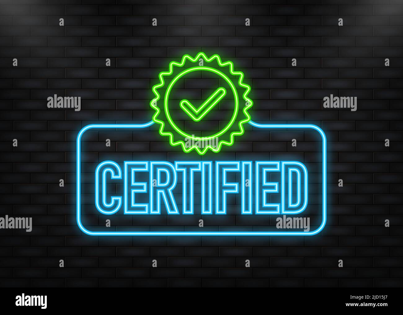 Neon Icon. Certified badge, stamp. Red seal of origin and quality ...