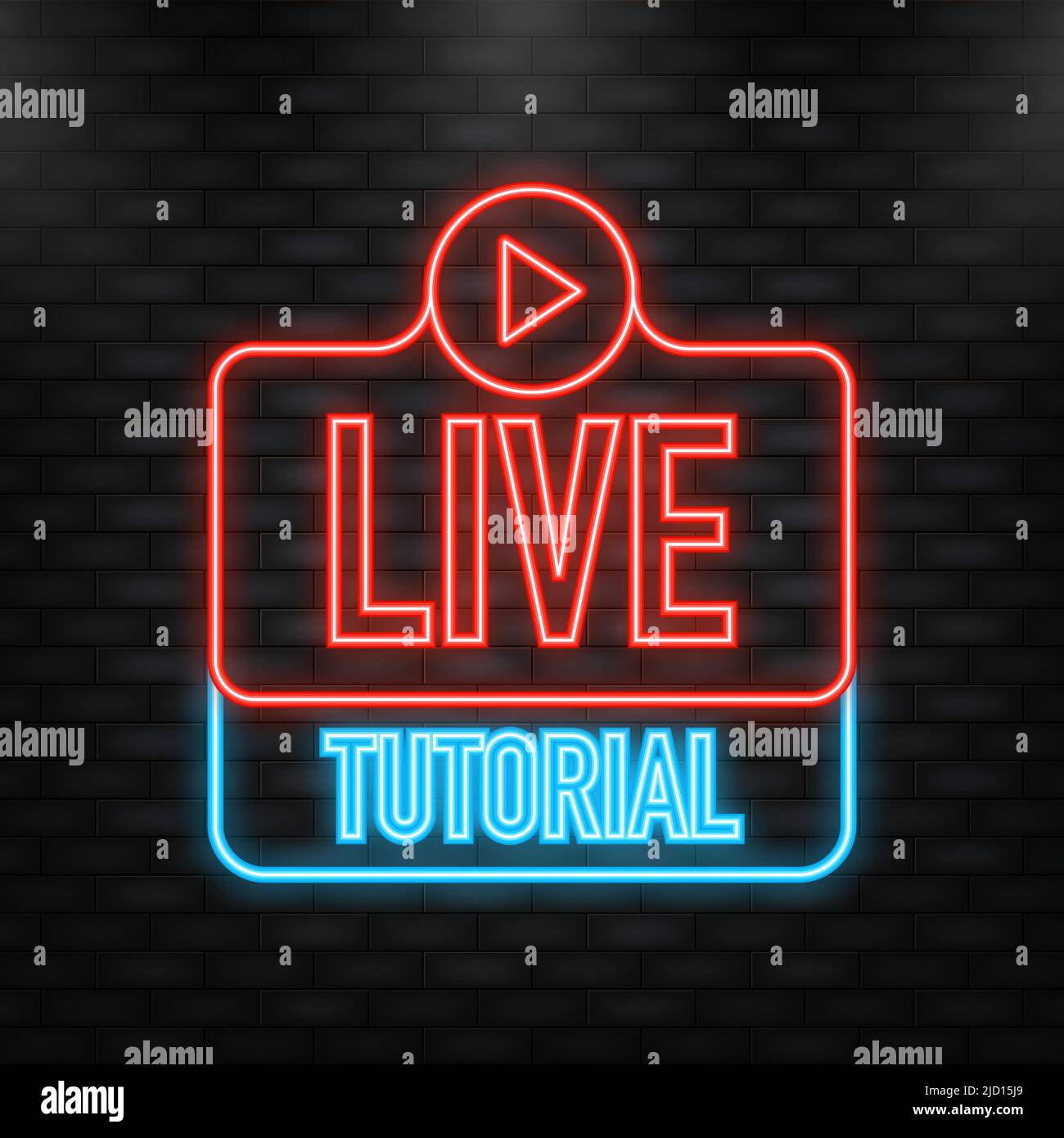 Neon Icon. Live tutorial icon on white background. Video tutorial ...