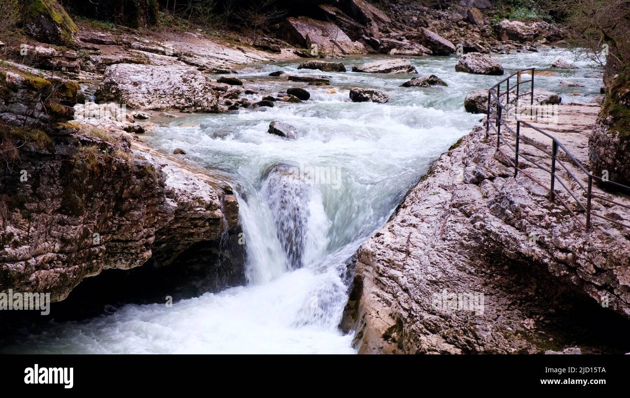 Amazing waterfall Falling water hitting water surface some huge rocks ...