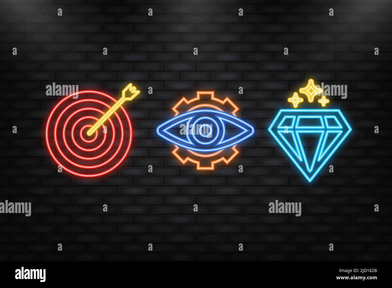 Neon Icon. Mission. Vision. Values. Modern flat design concept. Vector ...