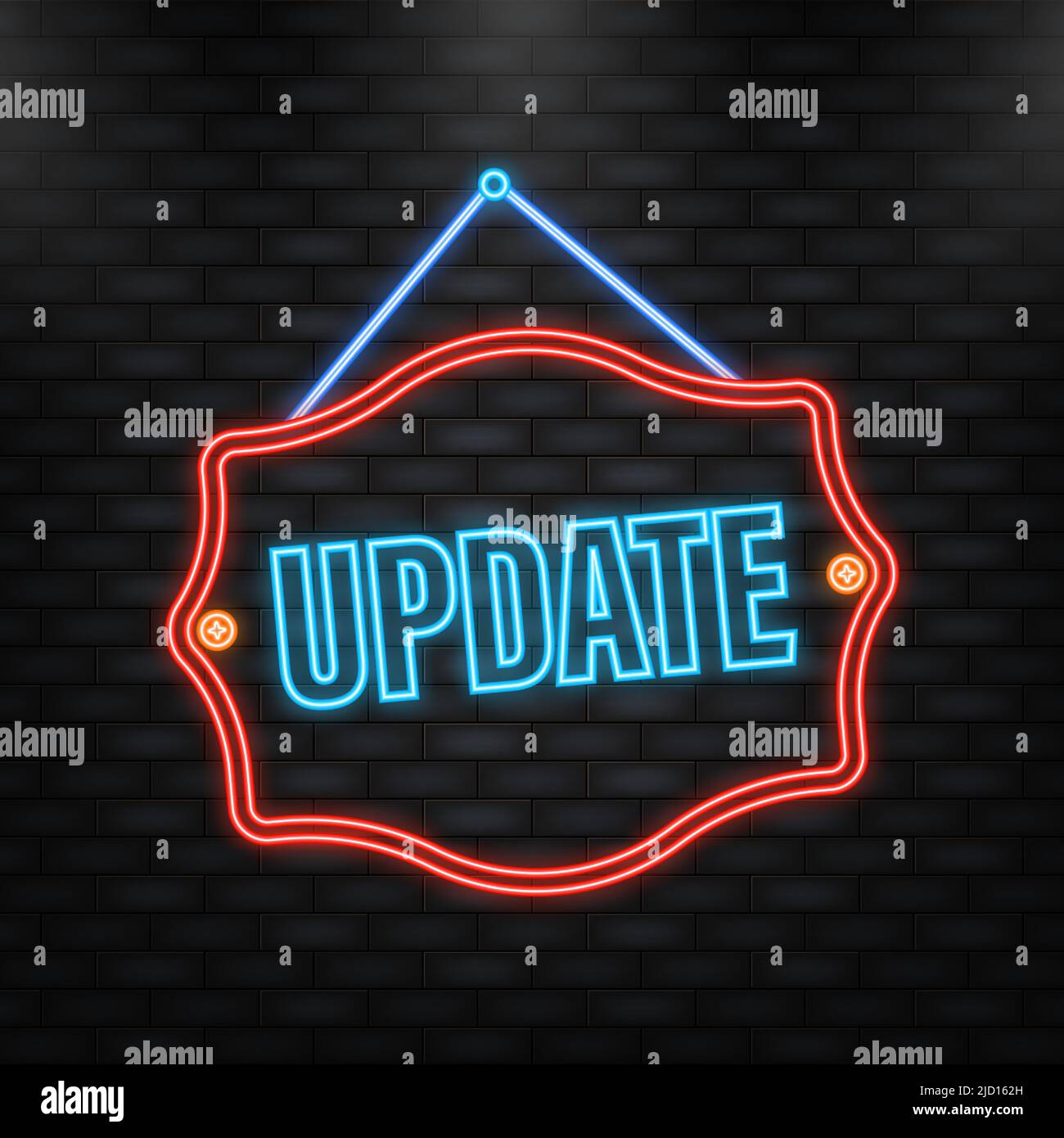 Neon Icon. Time to update label on white background. Blue banner ...