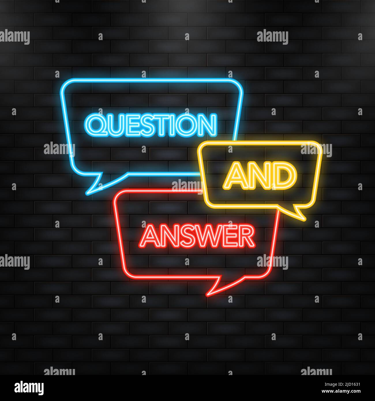 Neon Icon. Question and Answer Bubble Chat icon. Vector illustration ...