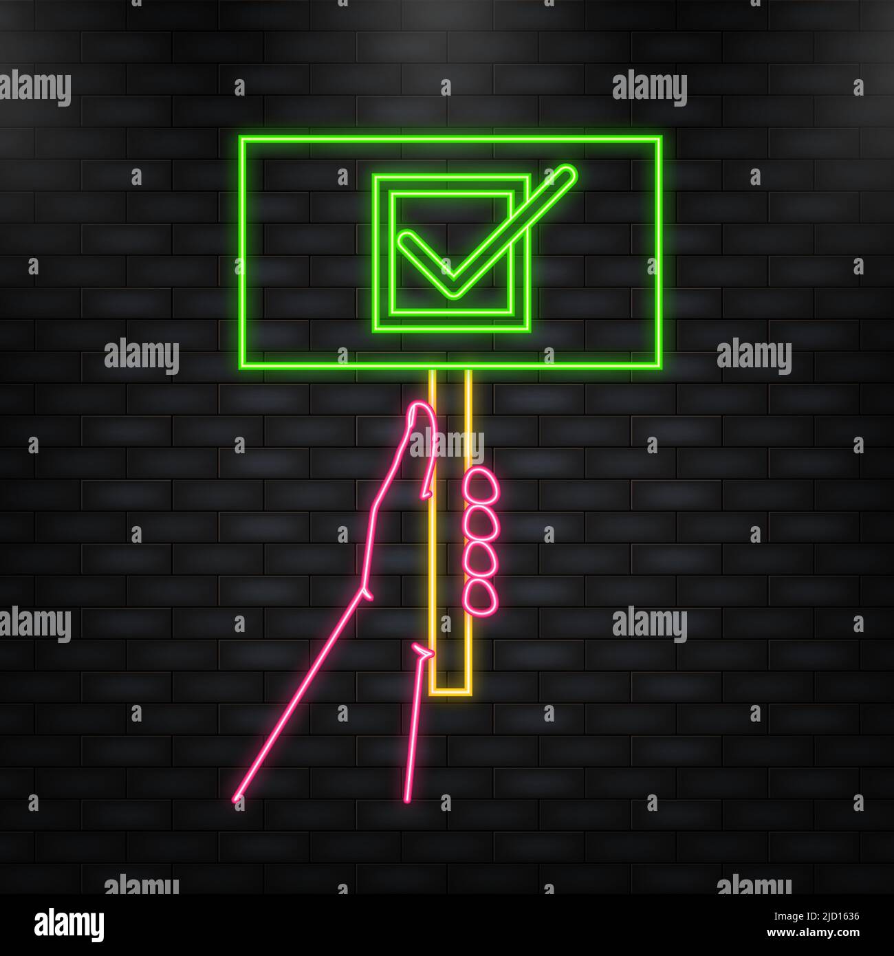 Neon Icon. Check mark placard hand, great design for any purposes ...