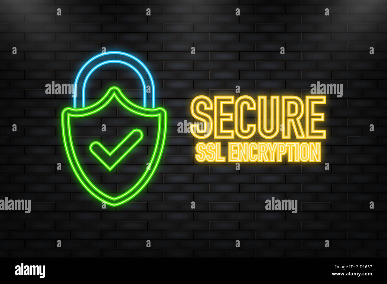 Neon Icon. SSL encryption secure badge on white background. Green ...