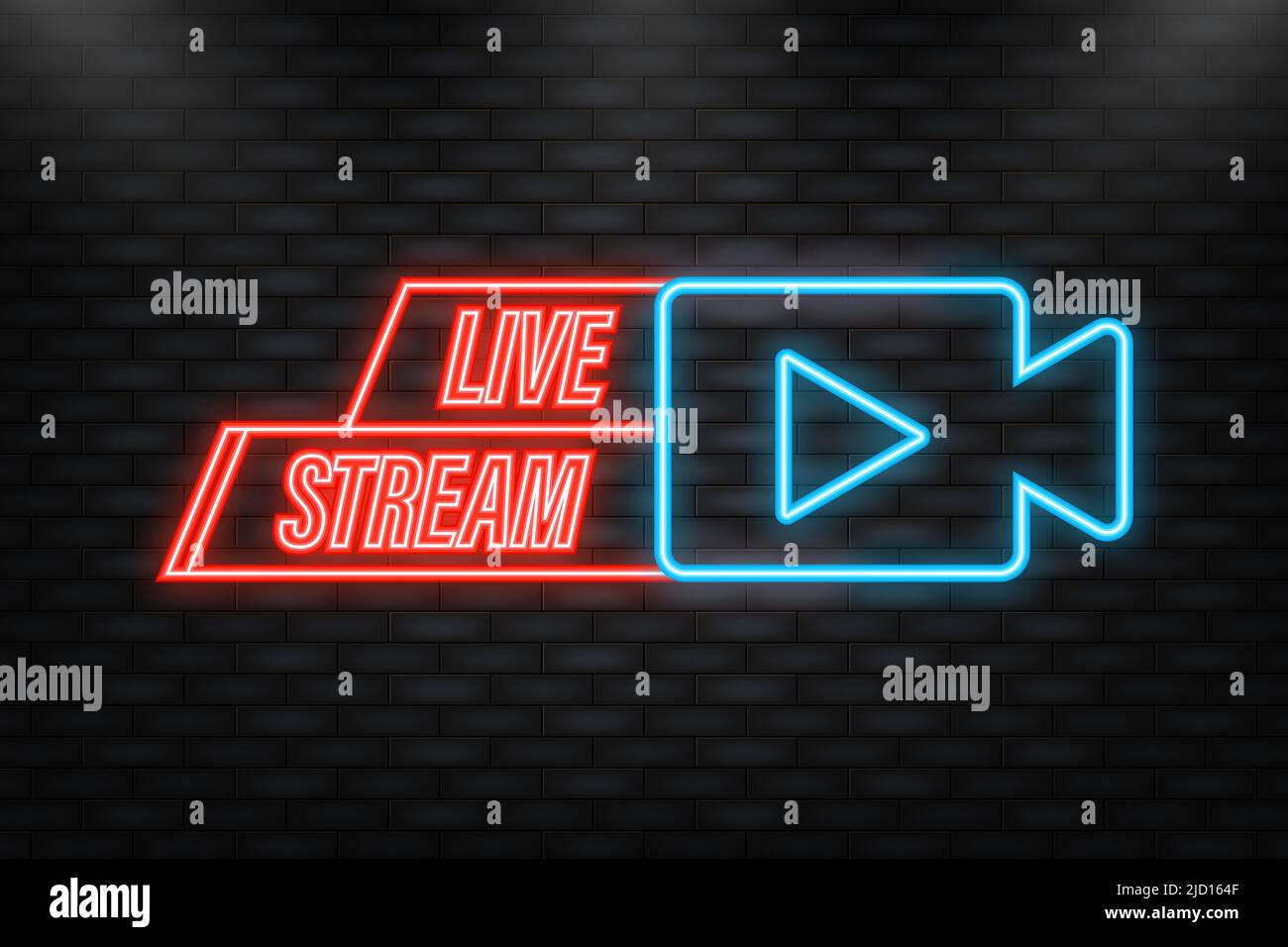 Neon Icon. Live streaming logo - red vector design element with play ...
