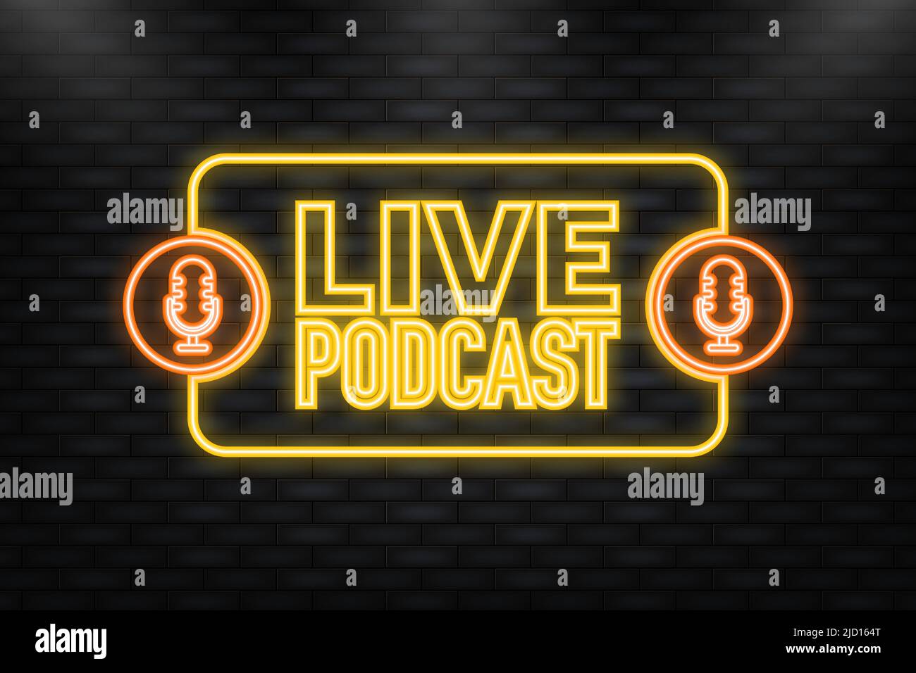 Neon Icon. Live podcast banner in flat style on white background. Play ...