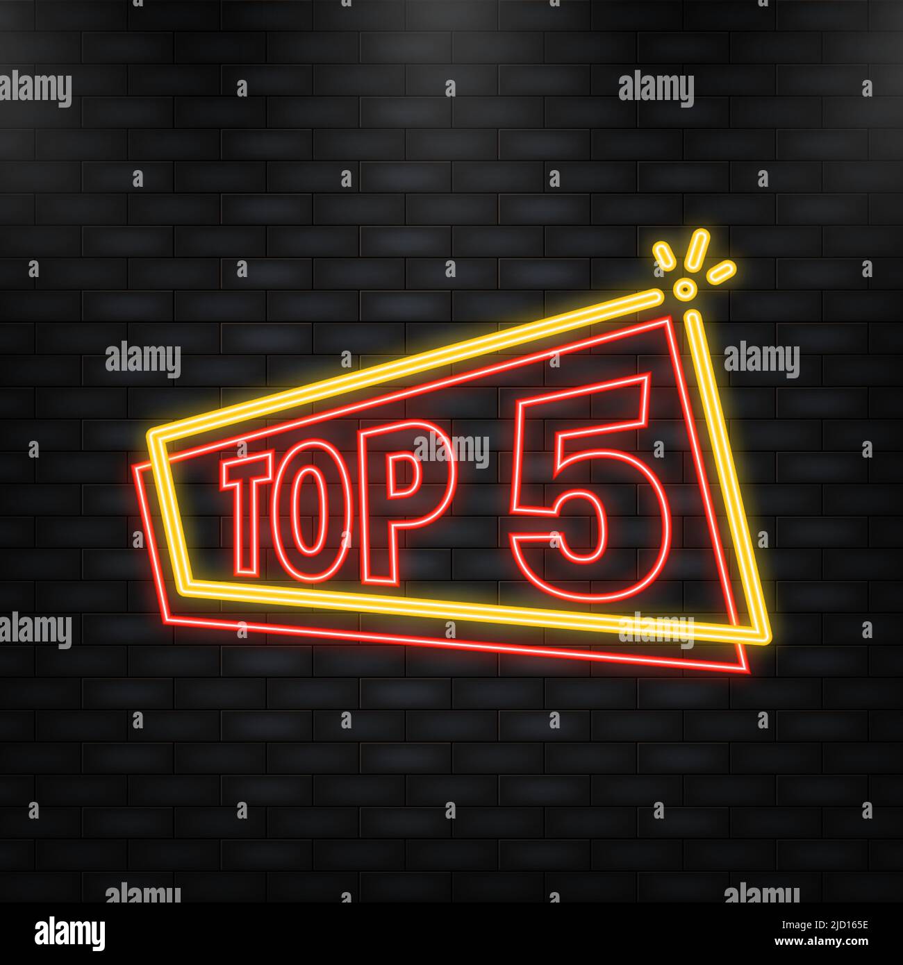 Neon Icon. Neon banner with Top 5 colorful label on dark background ...