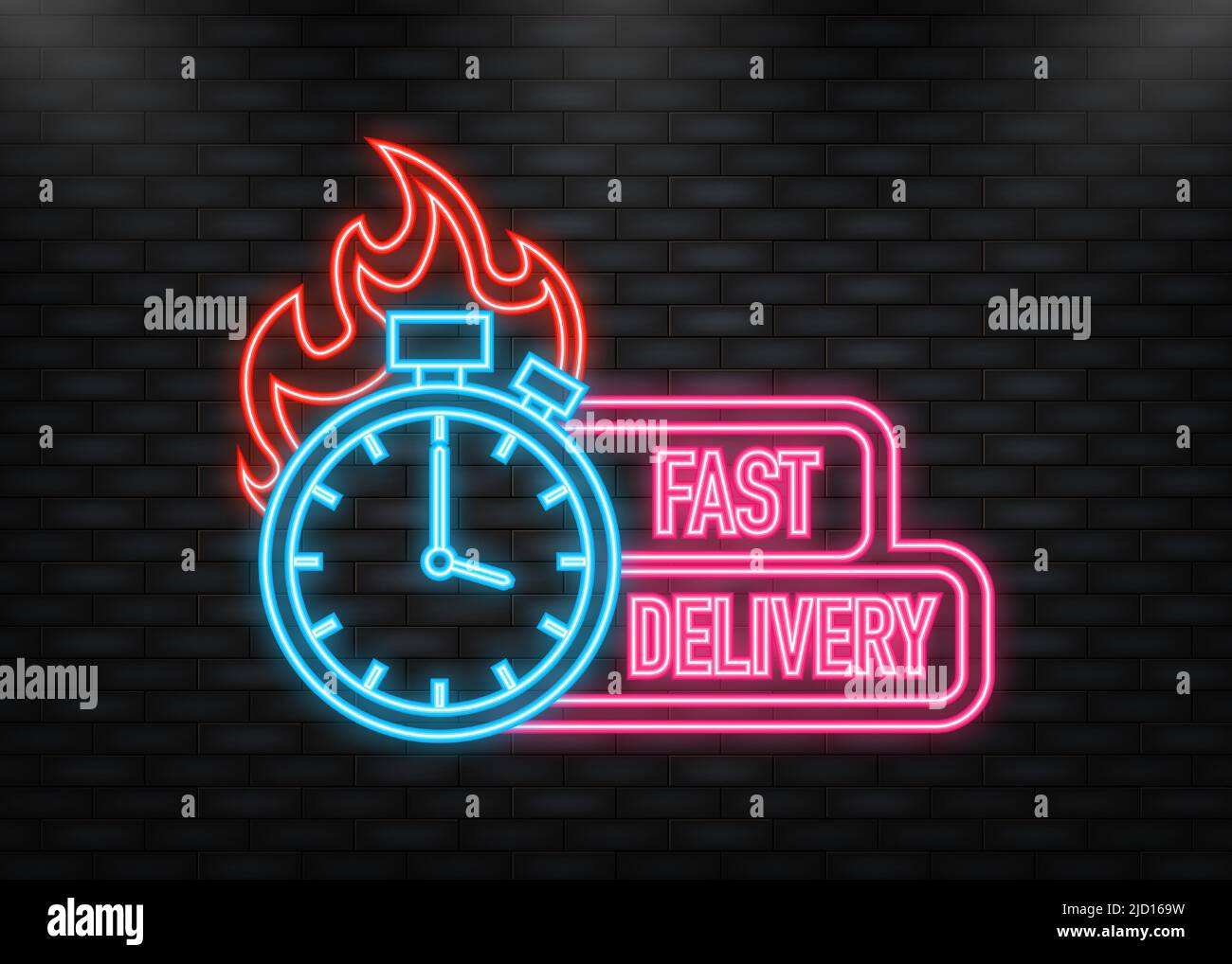 Neon Icon. Fast delivery service badge. Fast time delivery order with ...