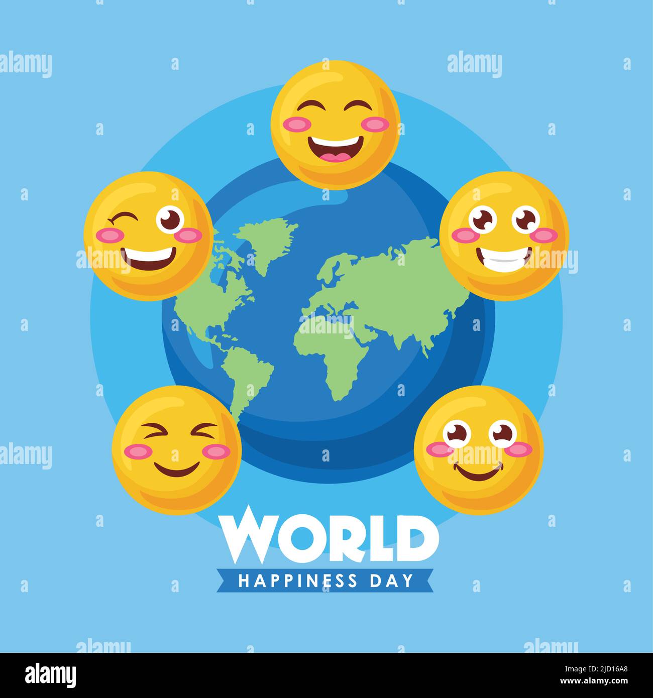 international happiness day lettering template with emojis Stock Vector ...