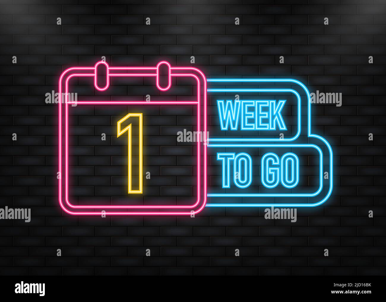 Neon Icon. One Week To Go Timer Label, blue emblem banner. Vector ...