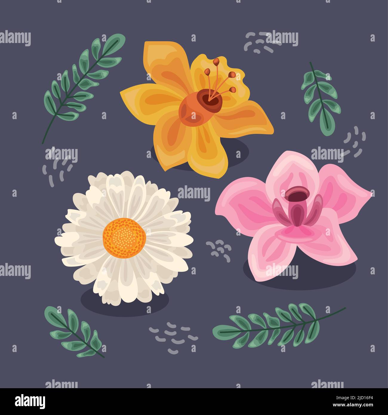 three flowers and leafs poster Stock Vector Image & Art - Alamy