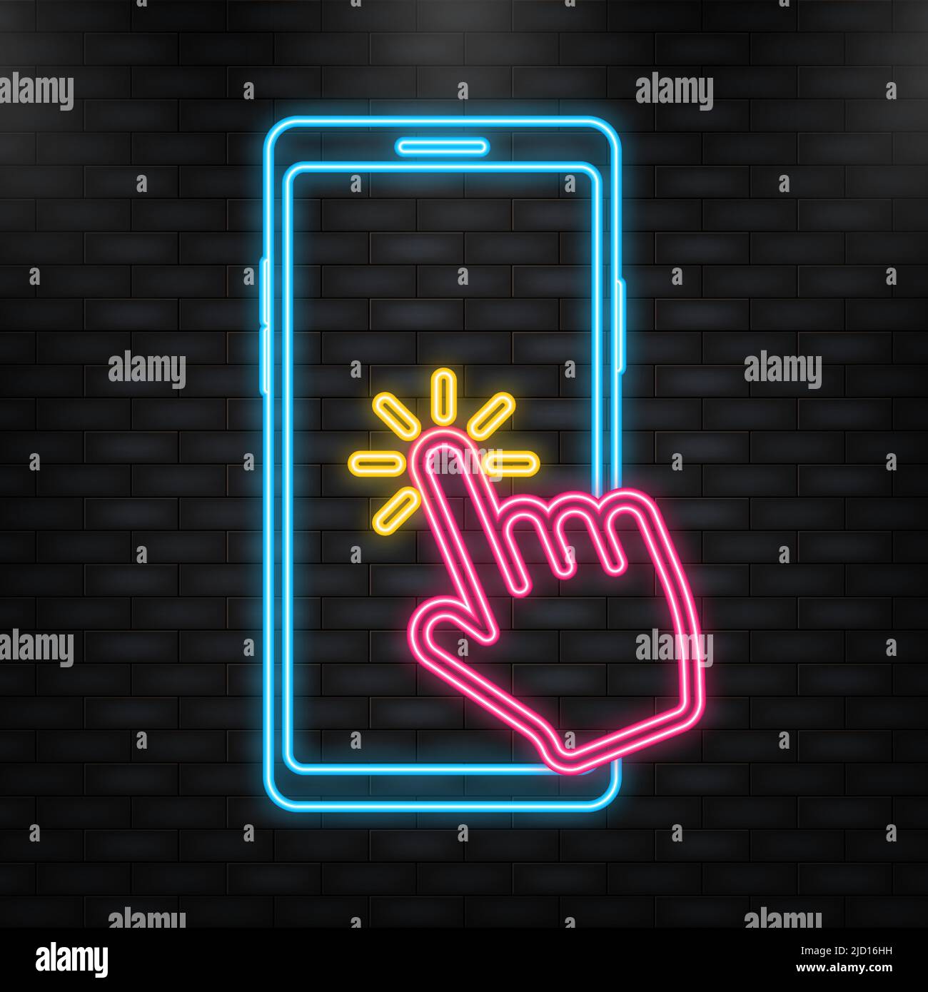 Neon Icon. Tap on smartphone. Communication icon symbol. Pointer icon ...