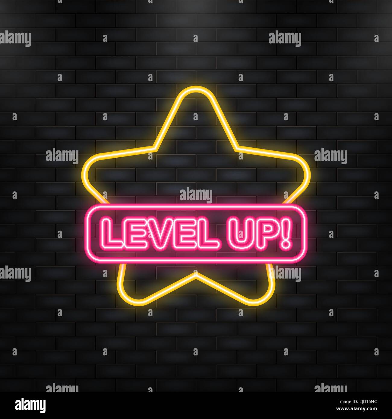 Level up game. Neon illustration. Business concept. Abstract background ...