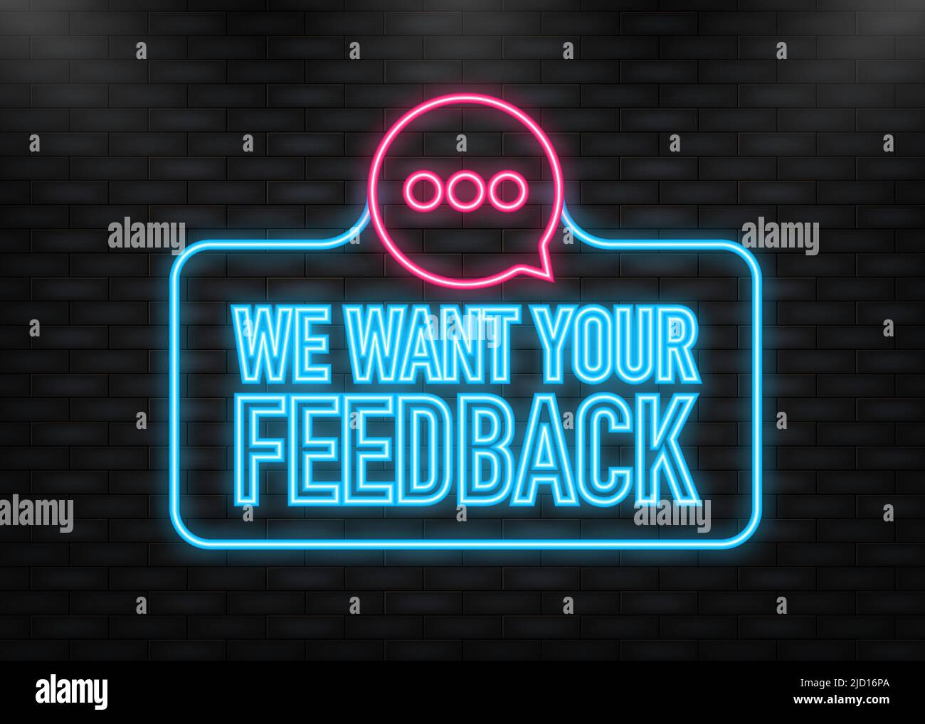 Neon Icon. Hand hold megaphone. We want your feedback in bubble. Vector ...