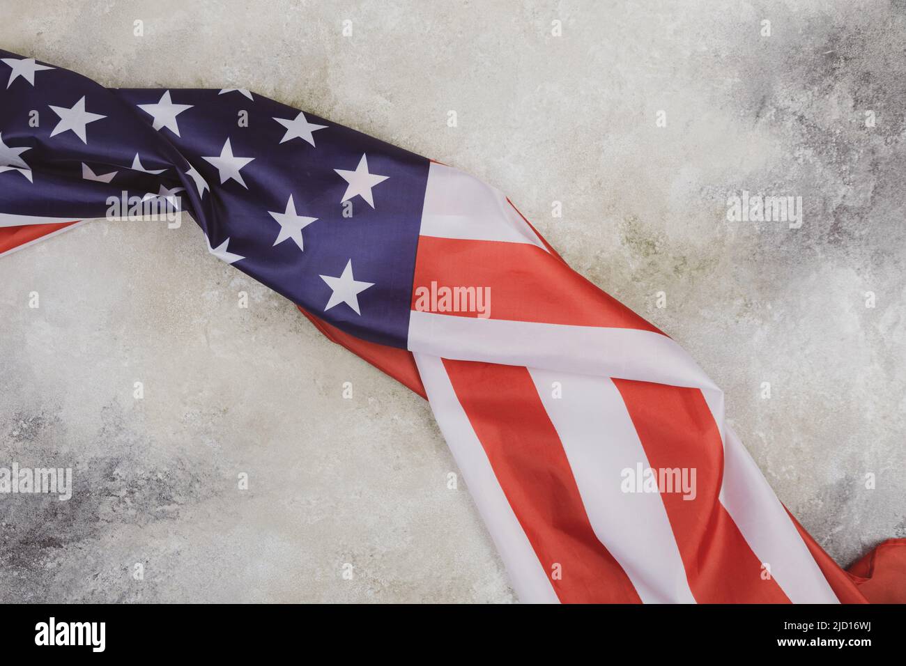Close up of ruffled American flag. Satin texture curved flag of USA ...