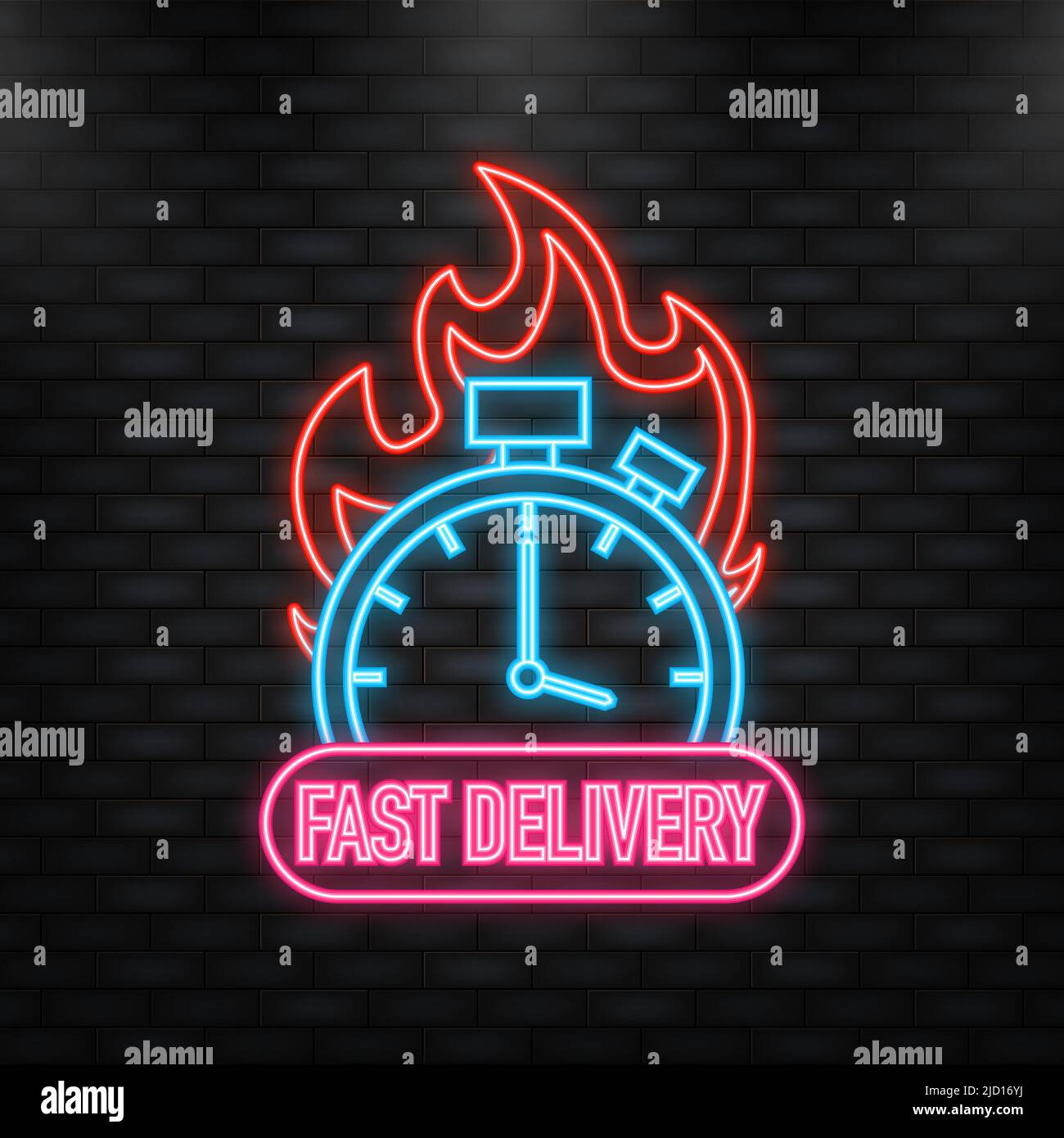 Neon Icon. Fast delivery service badge. Fast time delivery order with ...