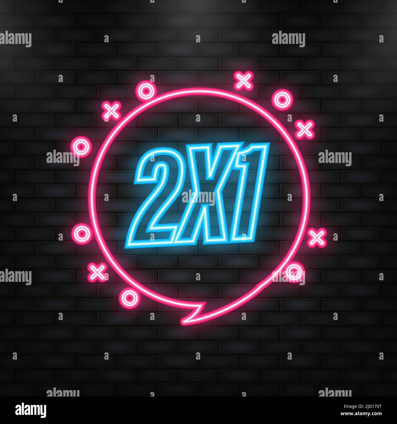 Neon Icon. 2X1 red half price commercial tag isolated on white ...